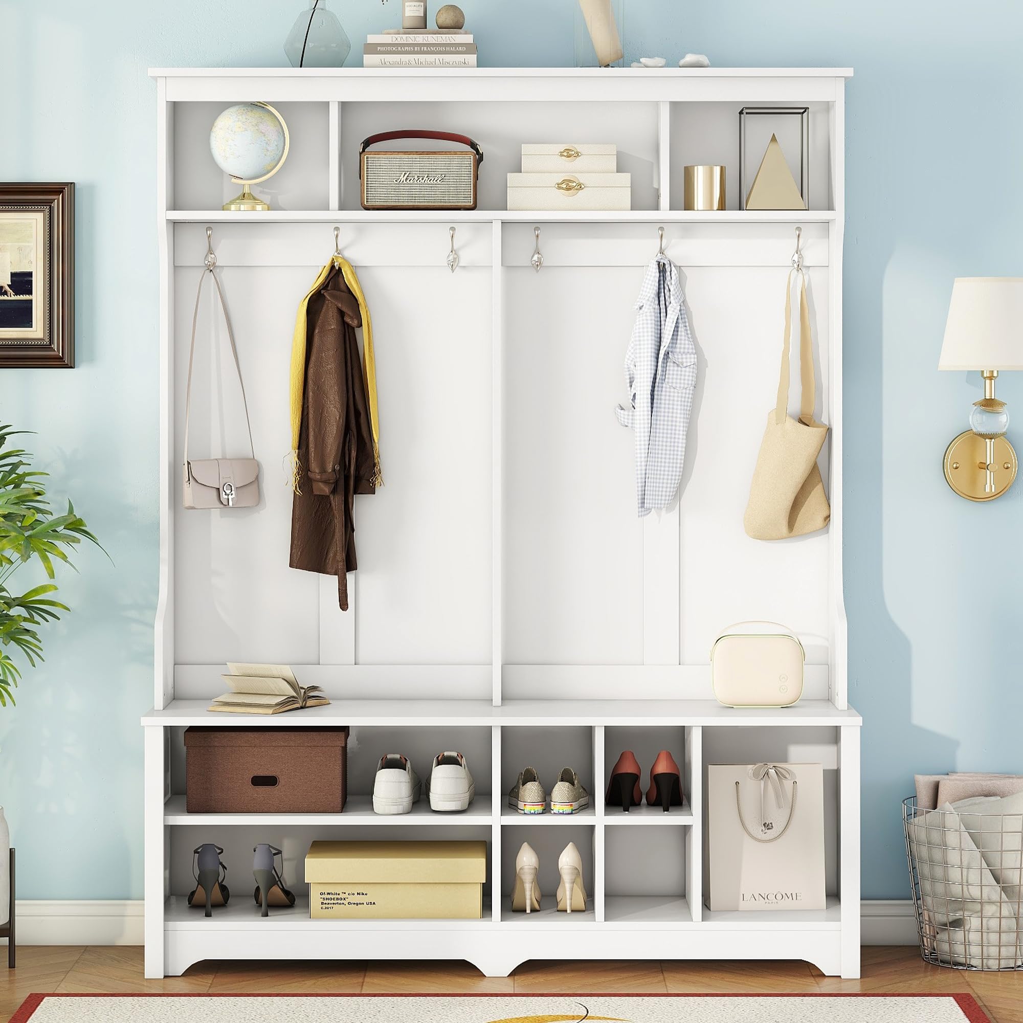 Amazon.com: 60 inch Hall Tree with Bench and Shoe Storage, Shelf, Wood ...