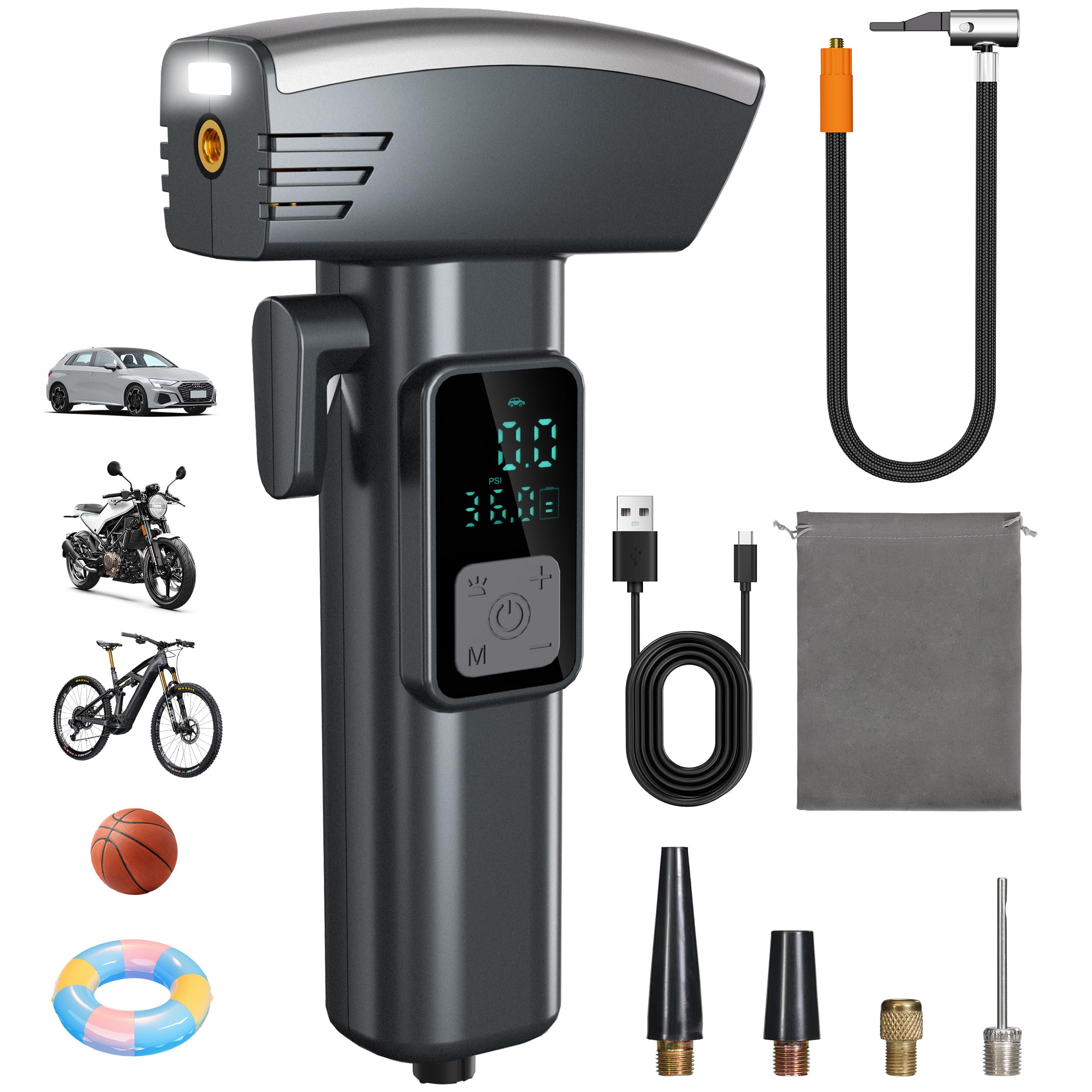 RealPlus Cordless Tyre Inflator Air Compressor, 150PSI Car Tyre Pump ...