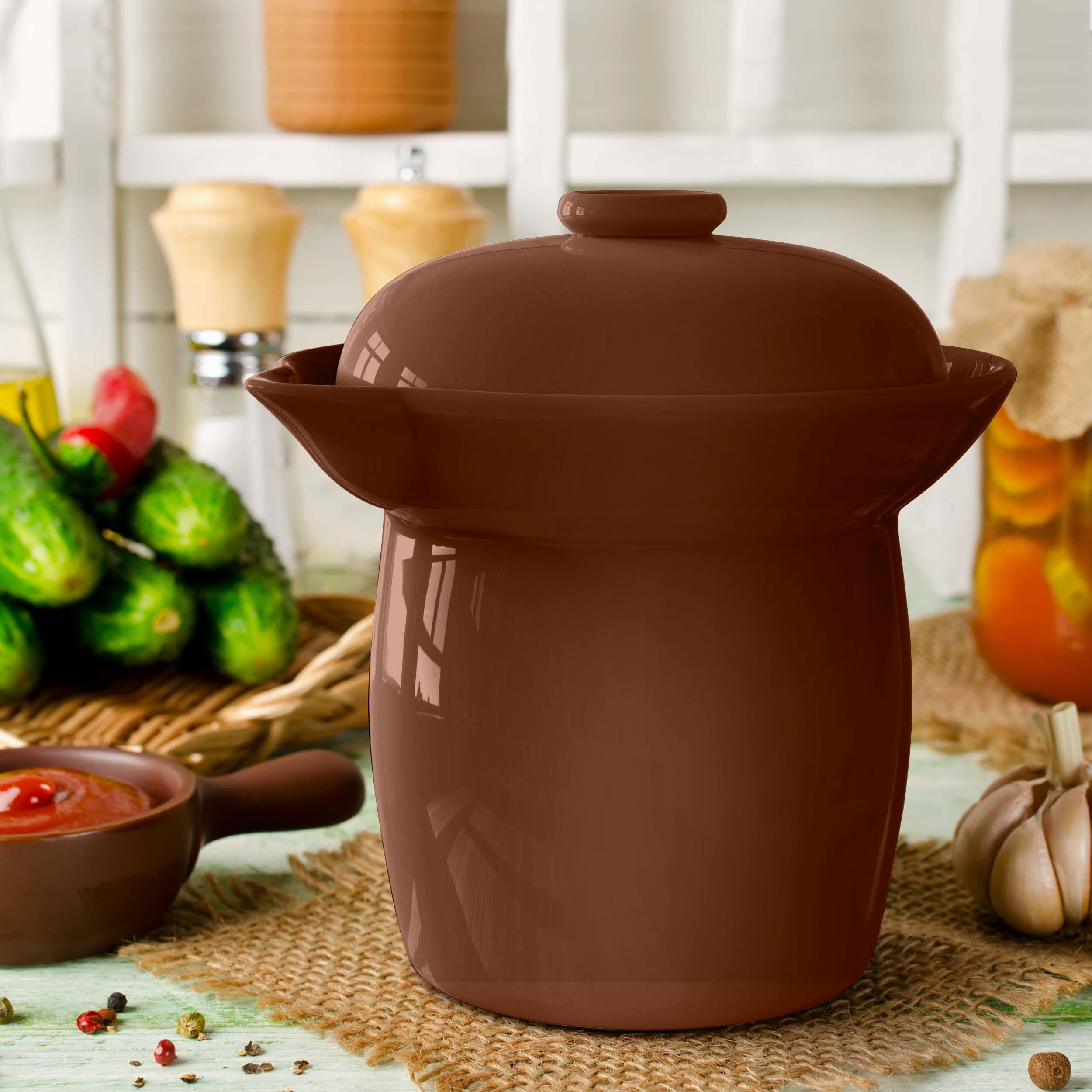 Sauerkraut Crock 10 Liter Stoneware Fermentation Crock - 2.6 Gallon Pot ...