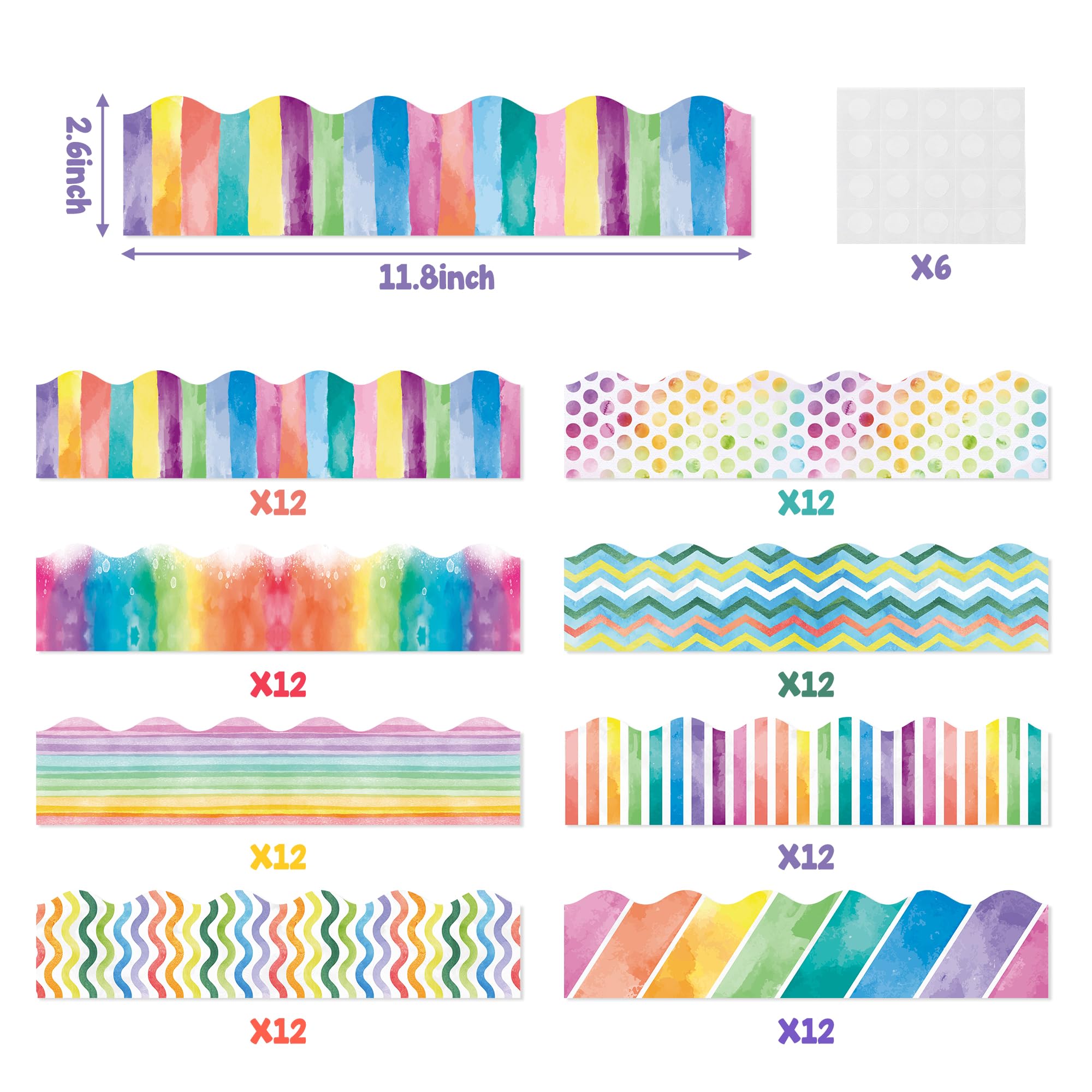 Snapklik.com : 96Pcs Watercolor Bulletin Board Borders Colorful ...