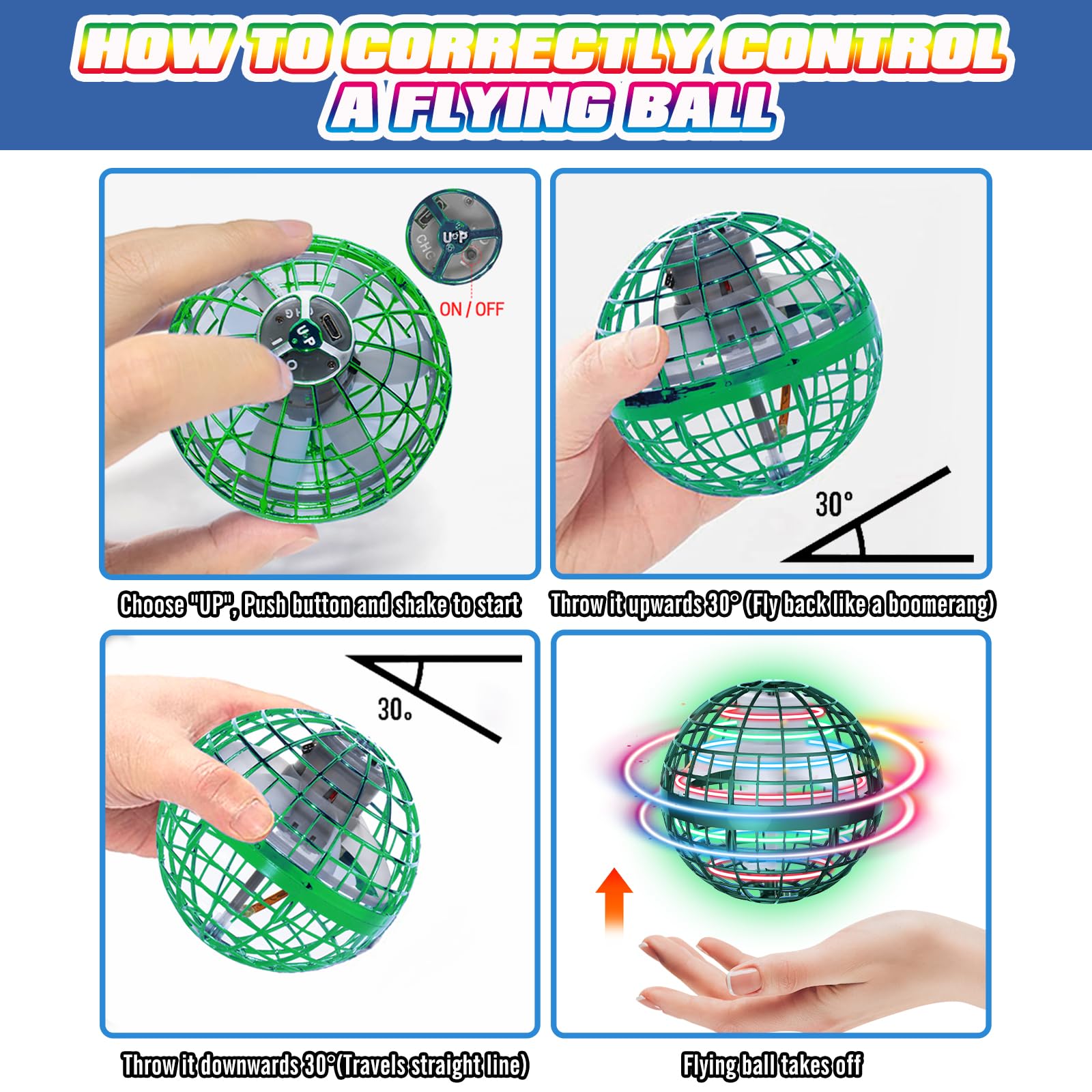 Galactic Fidget Drone For Adults 2025 Flying Orb Toy - LED Hover Ball ...
