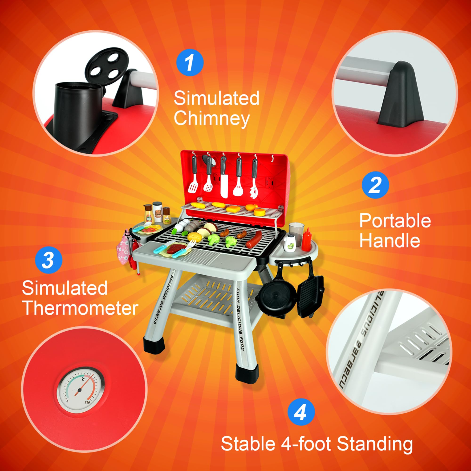 Interactive Toy Grill BBQ Grill Toy Playset For Kids - Realistic Smoke ...