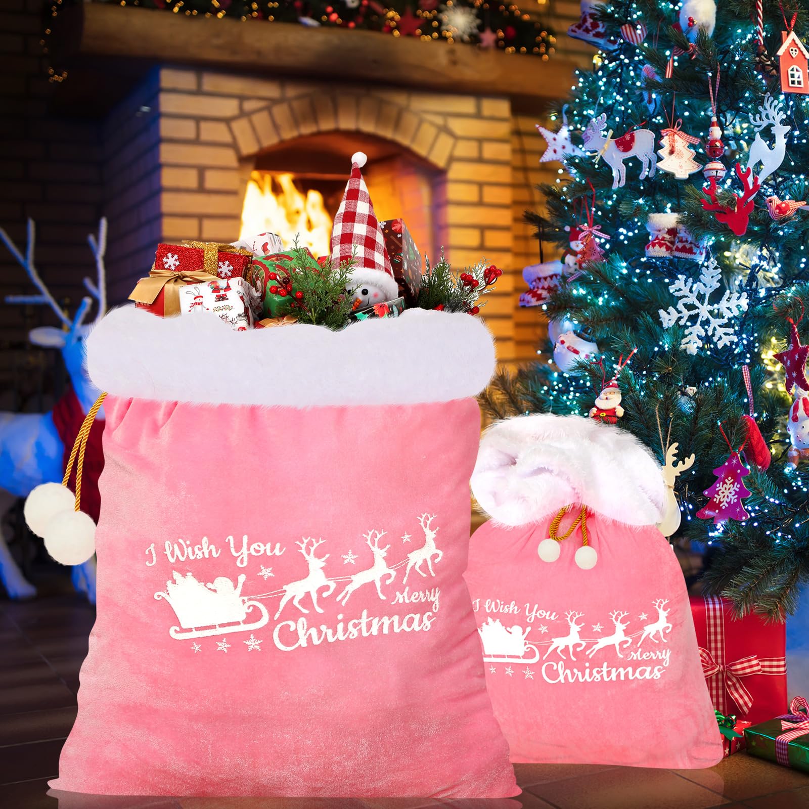 Amazon.com: Wesnoy 2 Pcs Santa Christmas Velvet Bags with Drawstring in ...