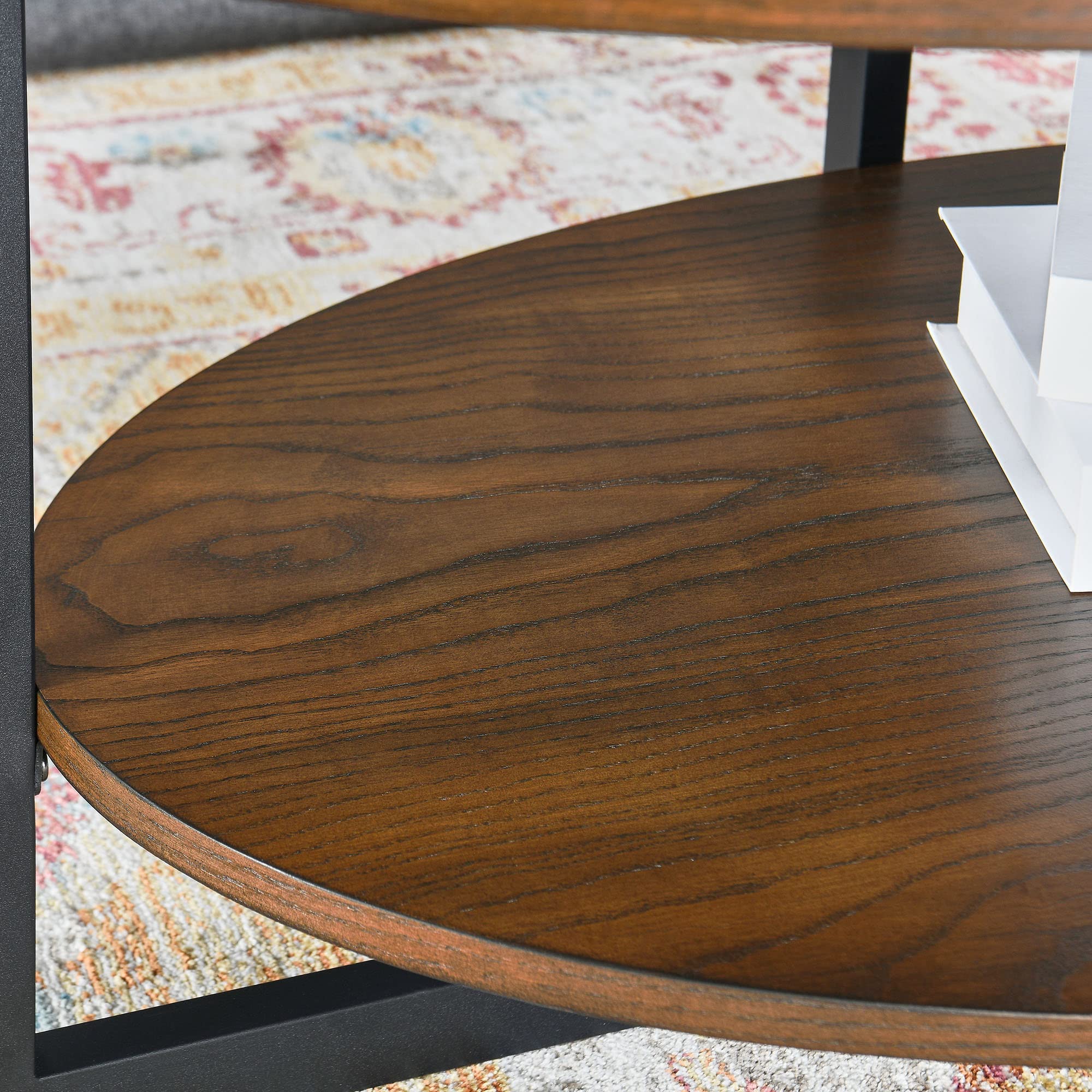 Solid Wood Oval Coffee Table with Cross Metal Legs, 43.3in Modern ...