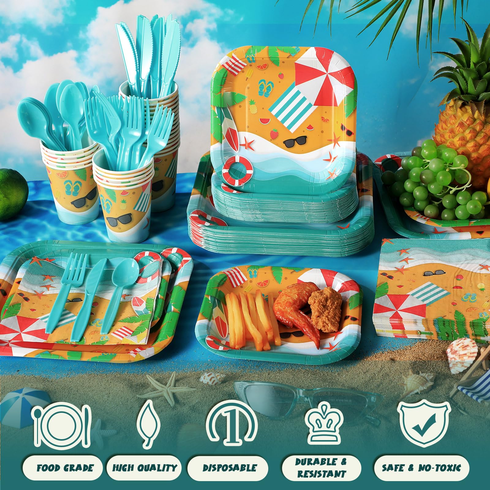 Snapklik.com : Suttmin 350 Pcs Beach Plates And Napkins Set Beach Party ...