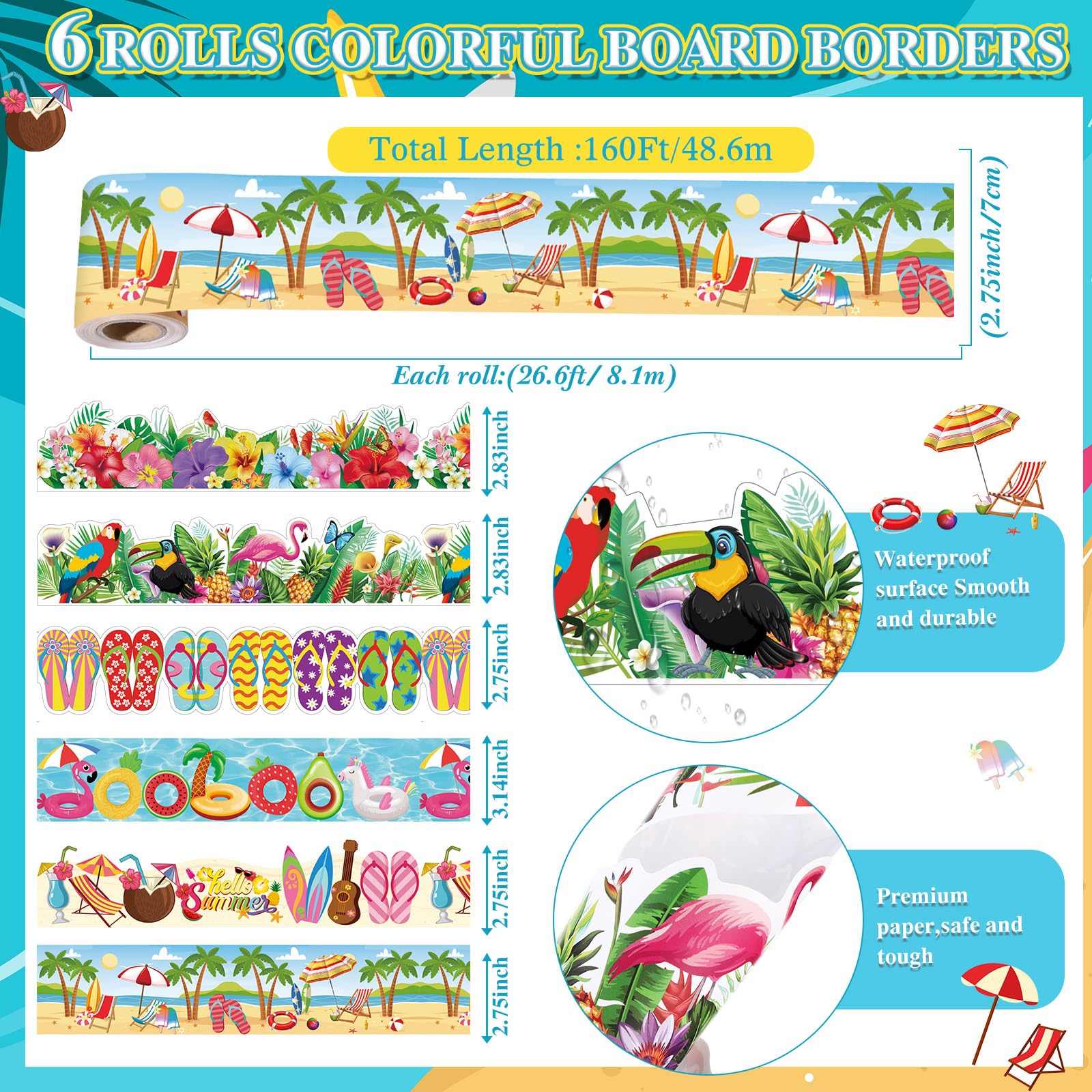 Snapklik.com : 160ft Summer Beach Border For Bulletin Board, 6 Rolls ...