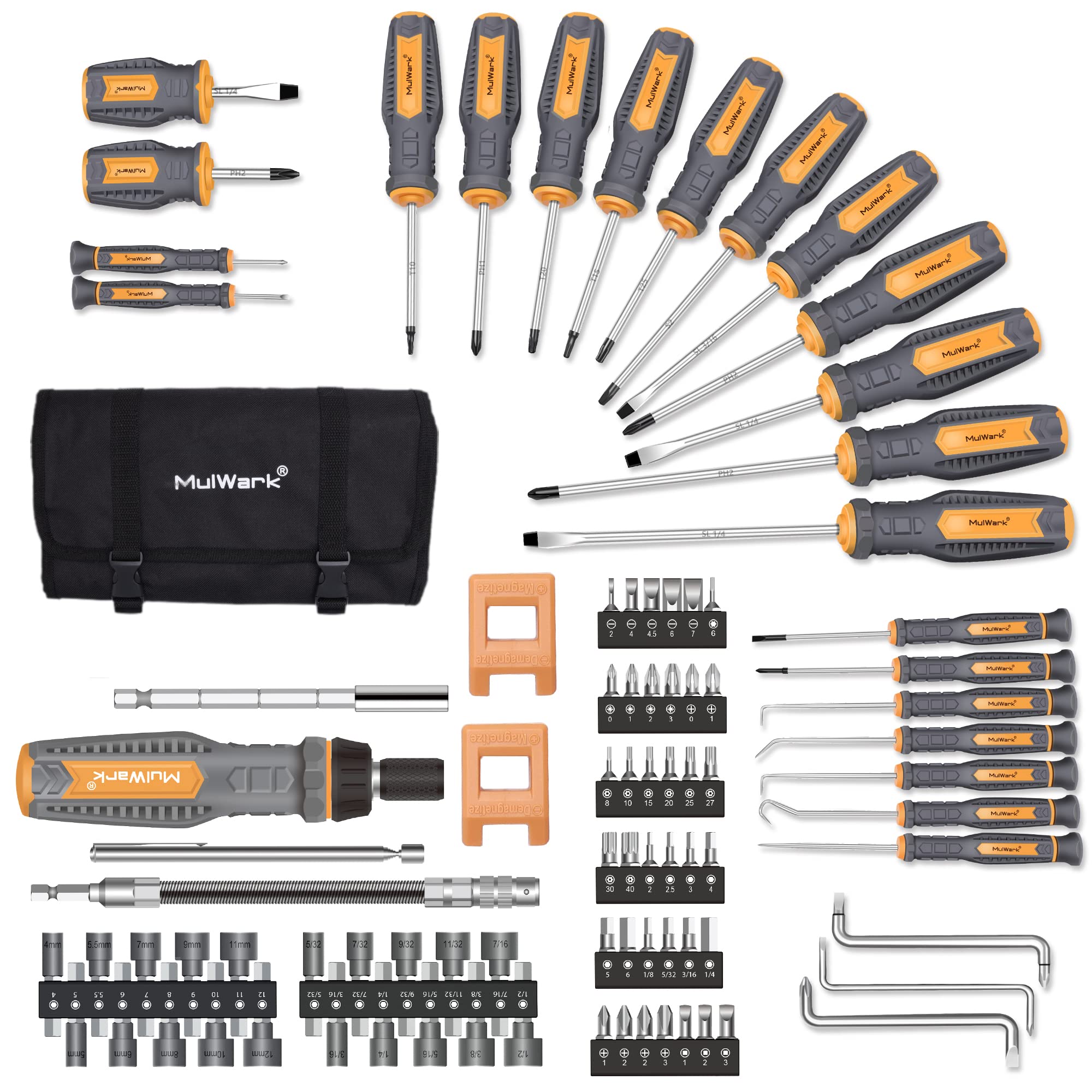 Amazon.com: MulWark 63PC Magnetic Ratcheting Screwdriver Bit Set & 26pc ...