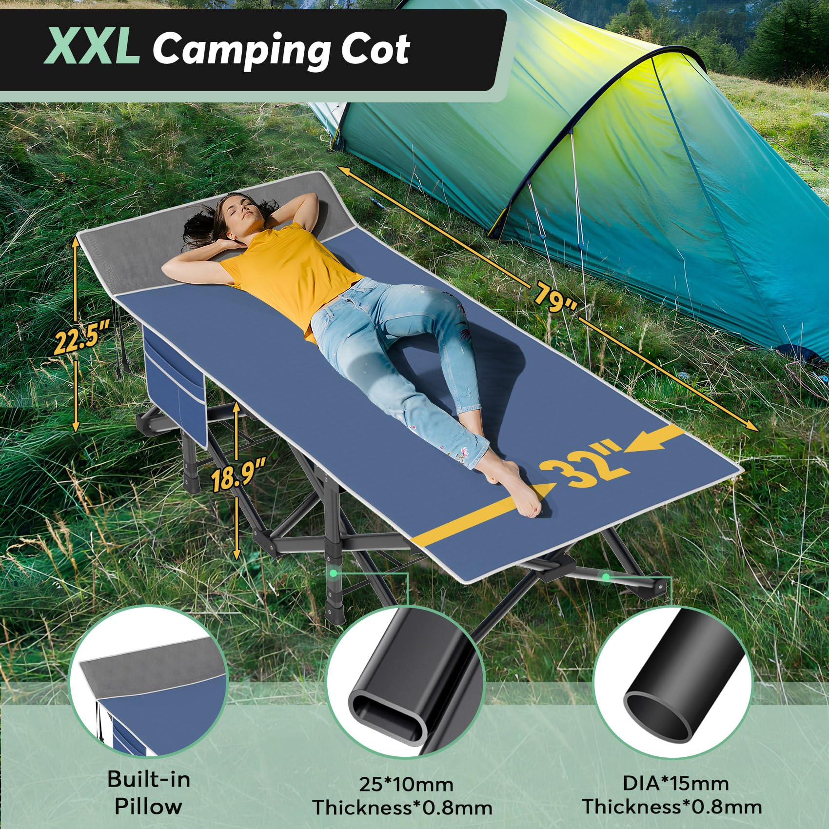 Snapklik.com : Slendor Oversized XXL Camping Cot, Folding Cot For ...