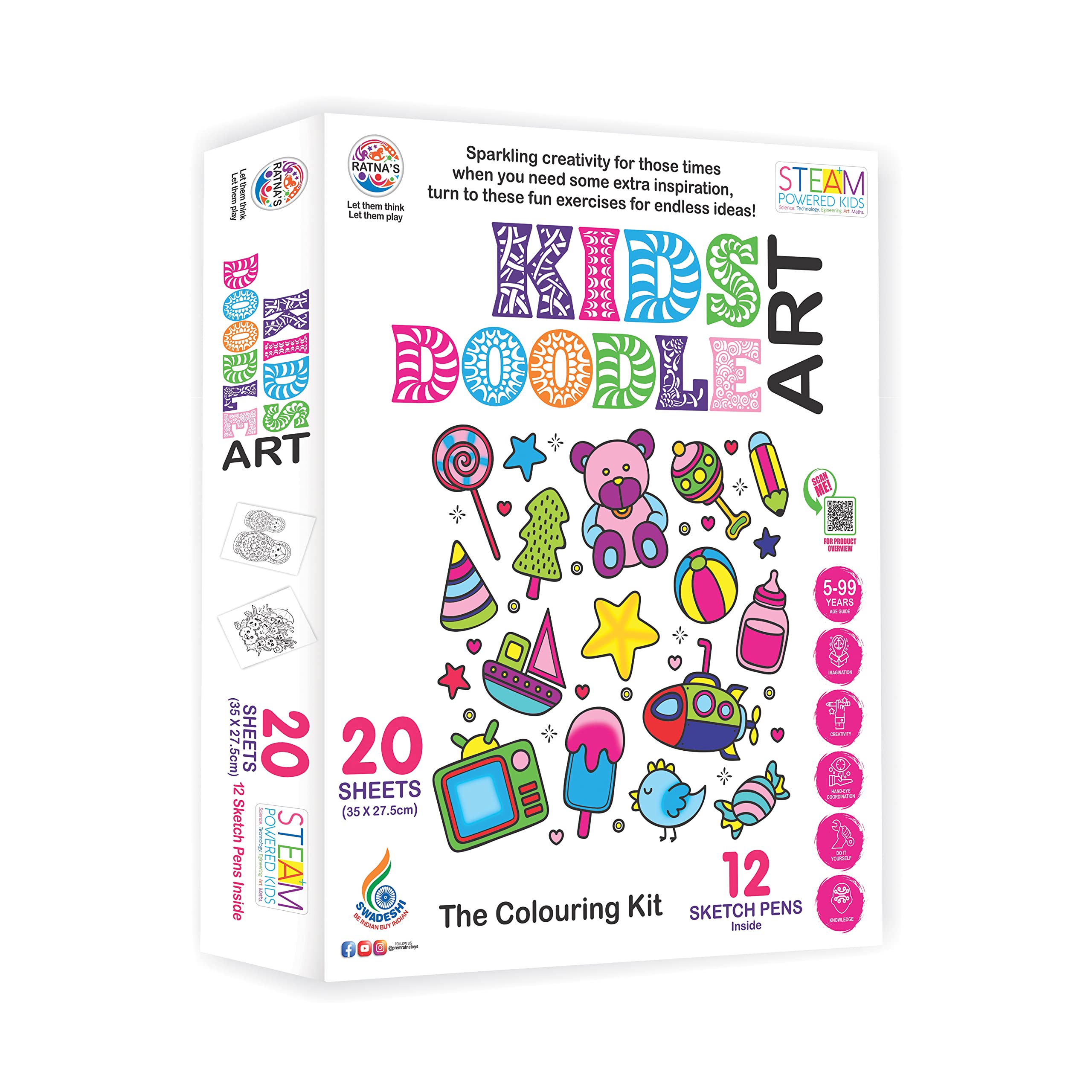 Ratna's Kids Doodle Art Colouring Kit Having 20 Sheets & 12 Sketch Pens ...
