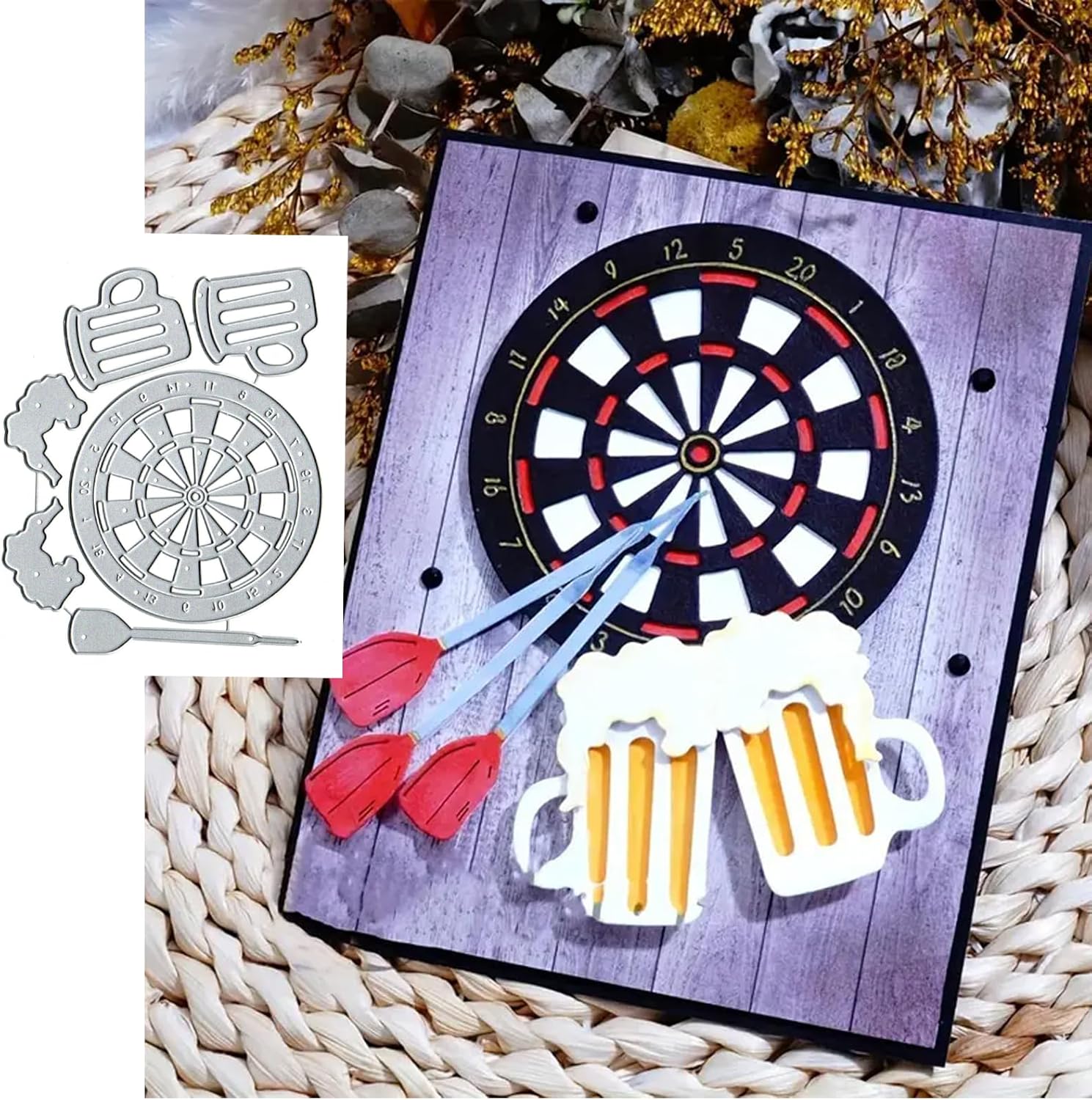hubangzhu Dart Board & Beer Mugs Metal Die Cuts,Merry Christmas Squqre ...