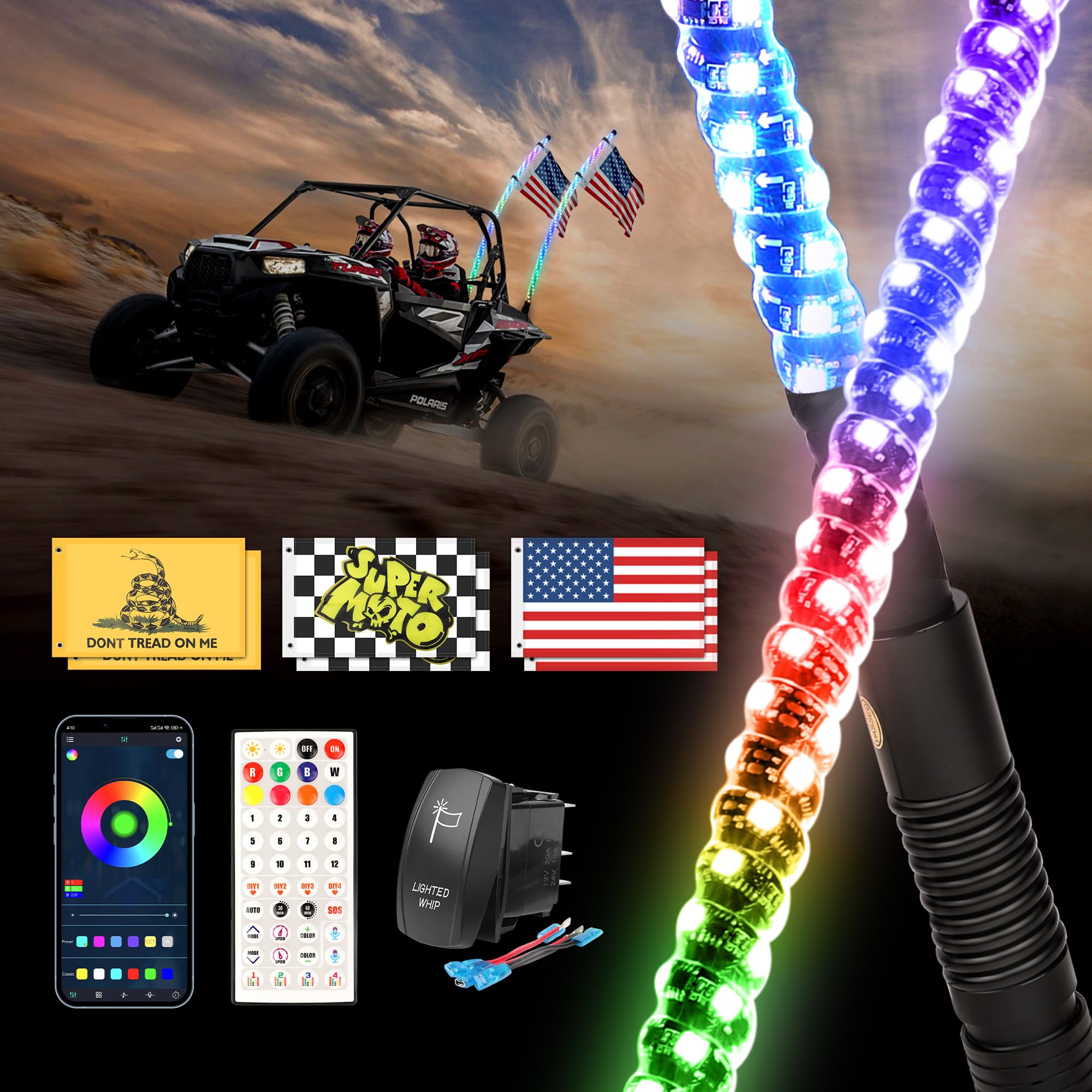 Snapklik.com : 2PCS 3FT Whip Lights For UTV/ATV/RZR/Jeep