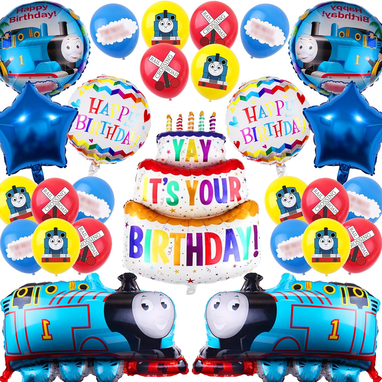 Amazon.com: Train Birthday Decorations, Cartoon Train Birthday Balloons ...