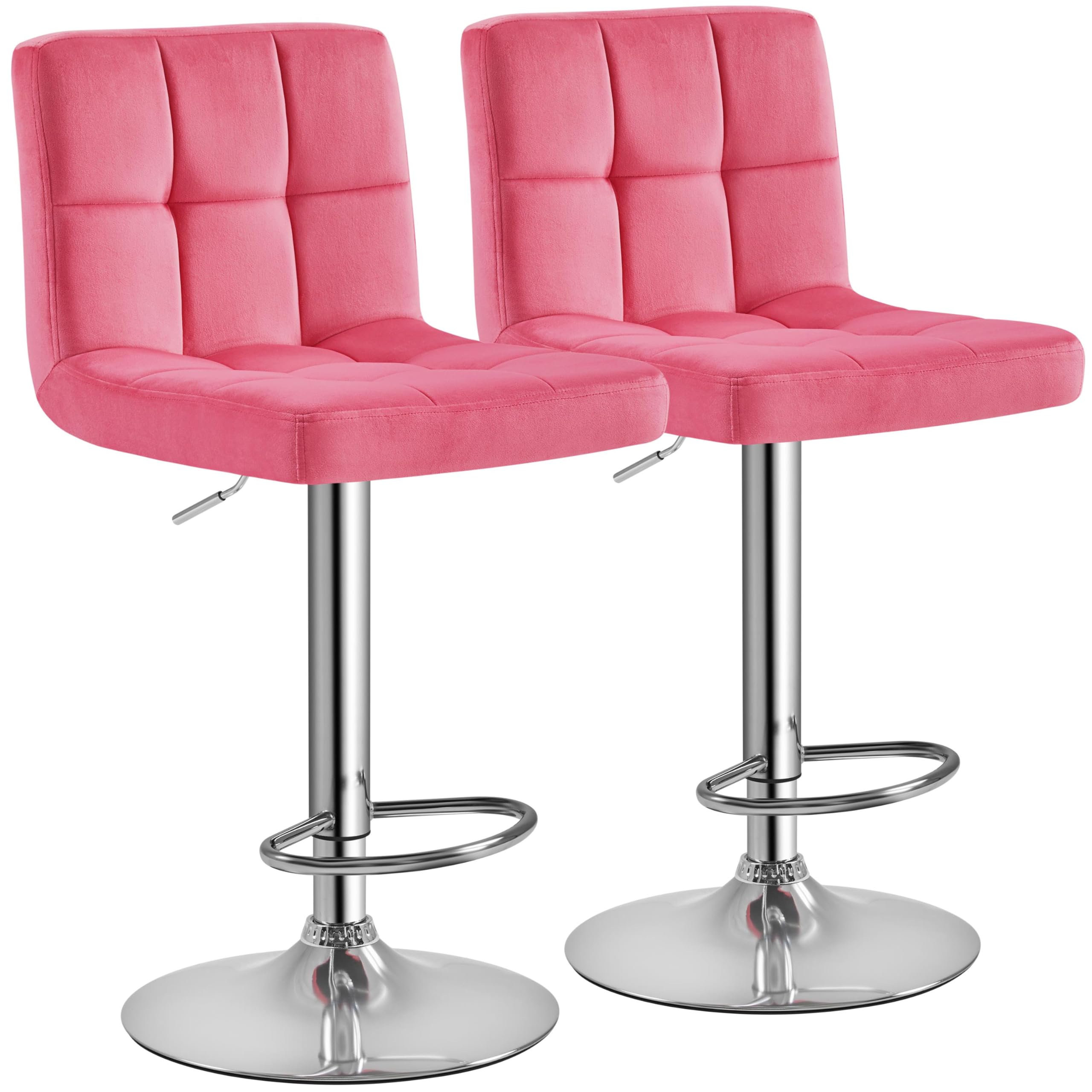 Amazon.com: Yaheetech Pink Bar Stools Set of 2, Adjustable Velvet ...