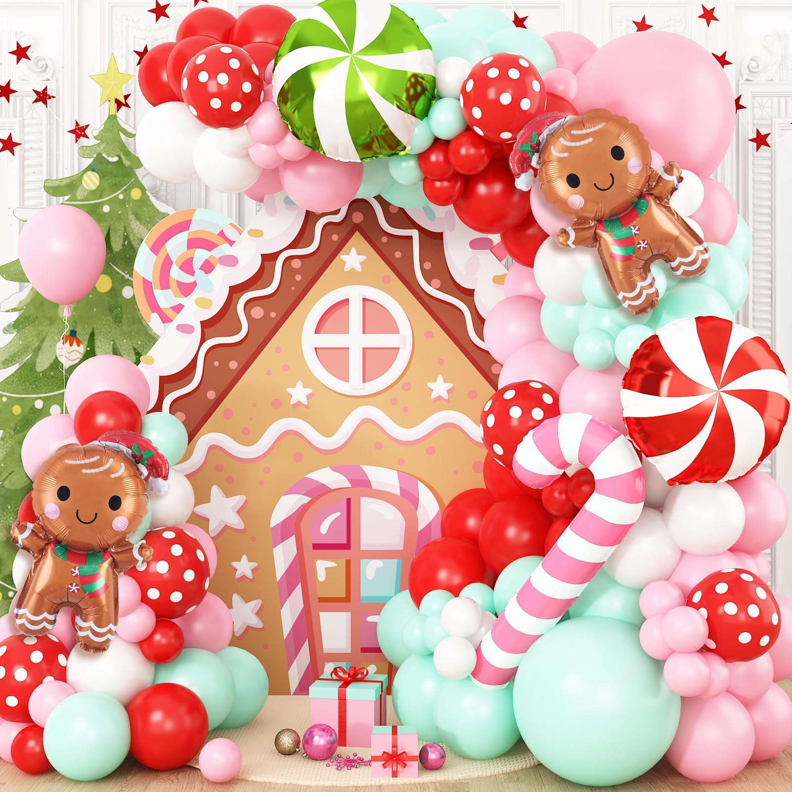 Amazon.com: Gingerbread Balloon Garland Kit 139Pcs Pink Red Green White ...