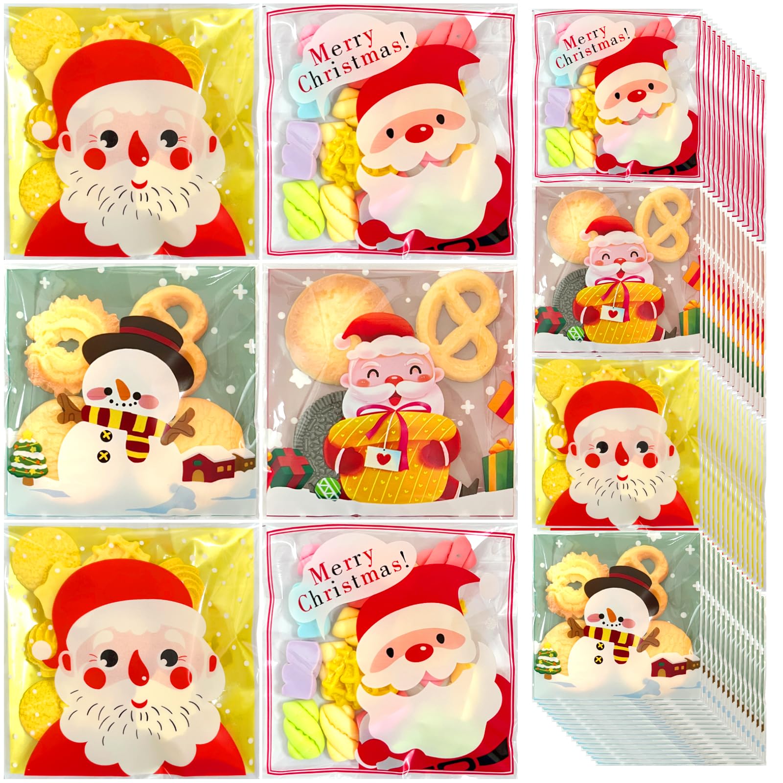 Amazon.com: 300Pcs Christmas Cellophane Bags Christmas Cookie Bags Self ...