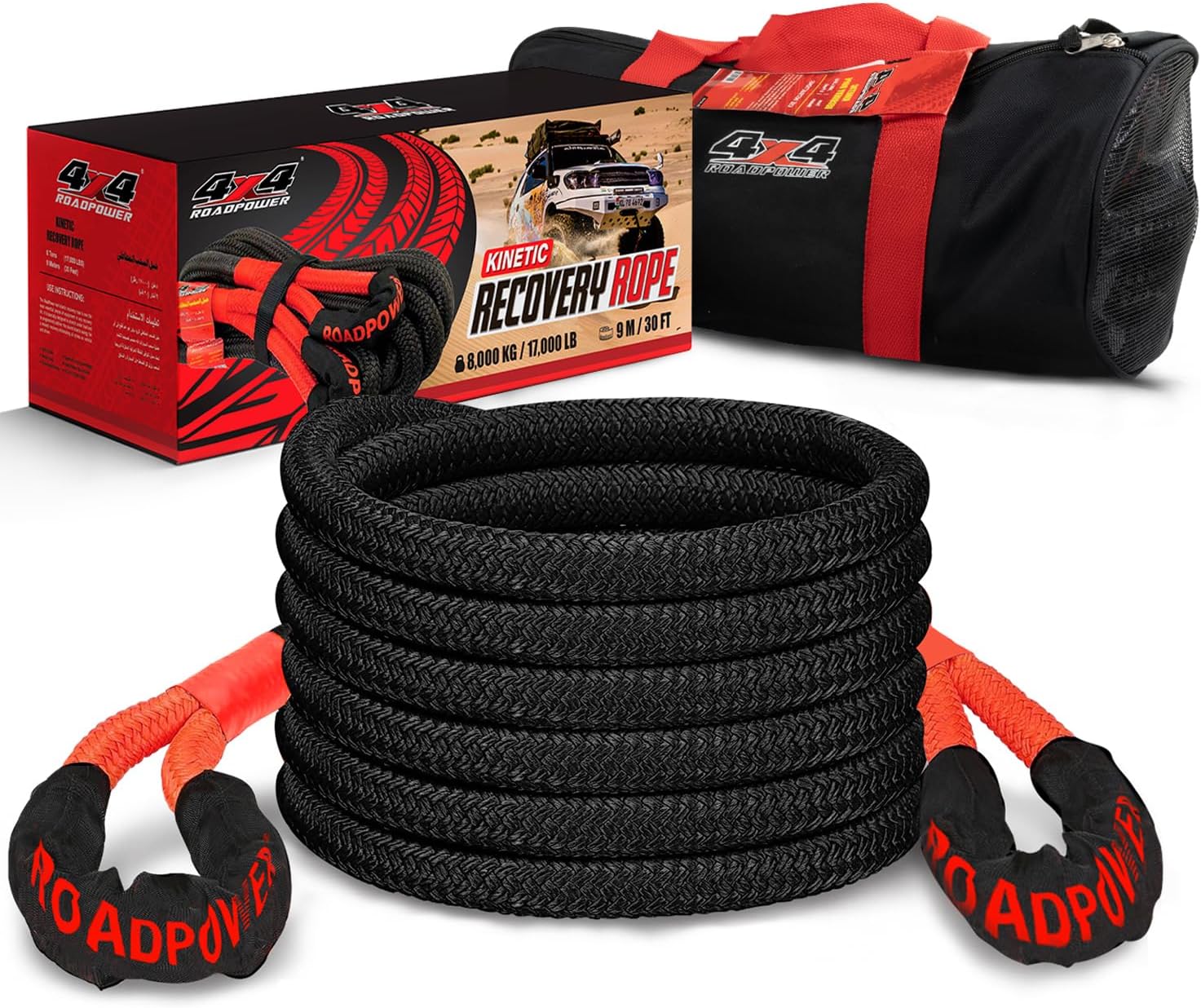 ROADPOWER 7/8in x 30ft - 4x4 Kinetic Recovery Rope with Bag - Heavy ...