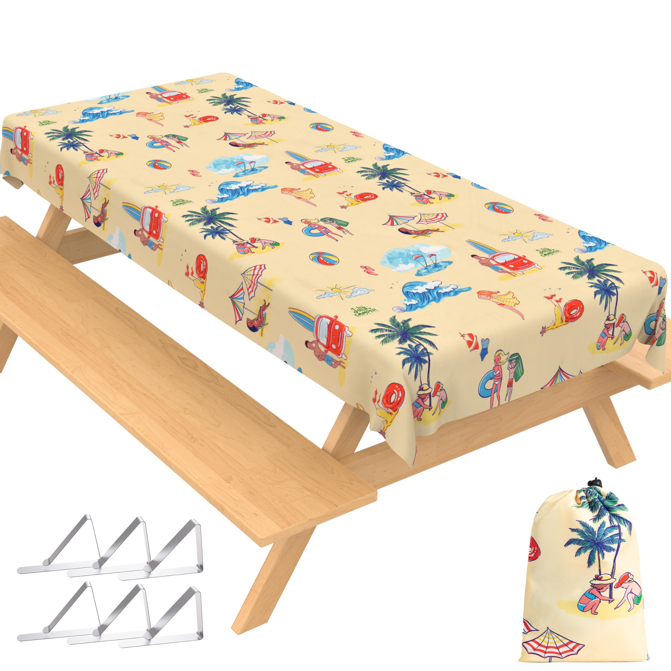 Amazon.com: Jolly Camper Extra Thick Camping Tablecloth with Clips ...