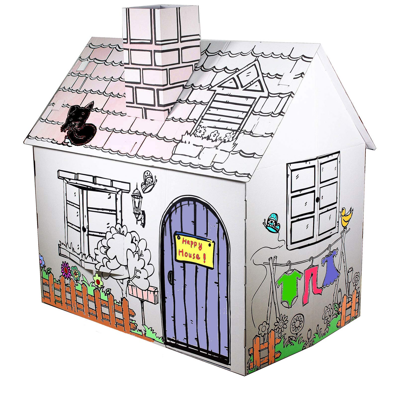 Buy FUNTRESS Cardboard Playhouse for Kids to Color Funny Preschool Toy ...
