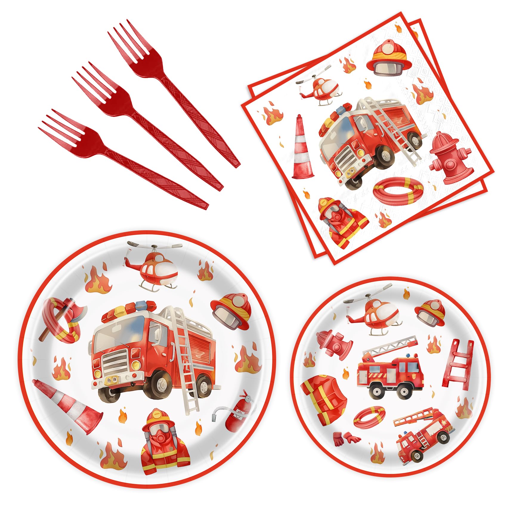 Amazon.com: BQC 96 Pcs Firetruck Party Plates and Napkins Fire Truck ...
