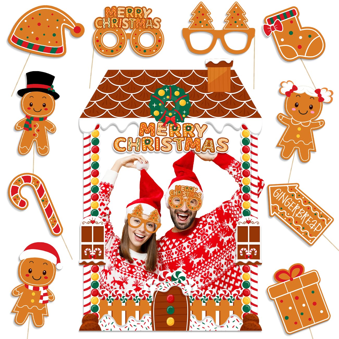 Amazon.com: Gingerbread Christmas Photo Booth Props Gingerbread Man ...