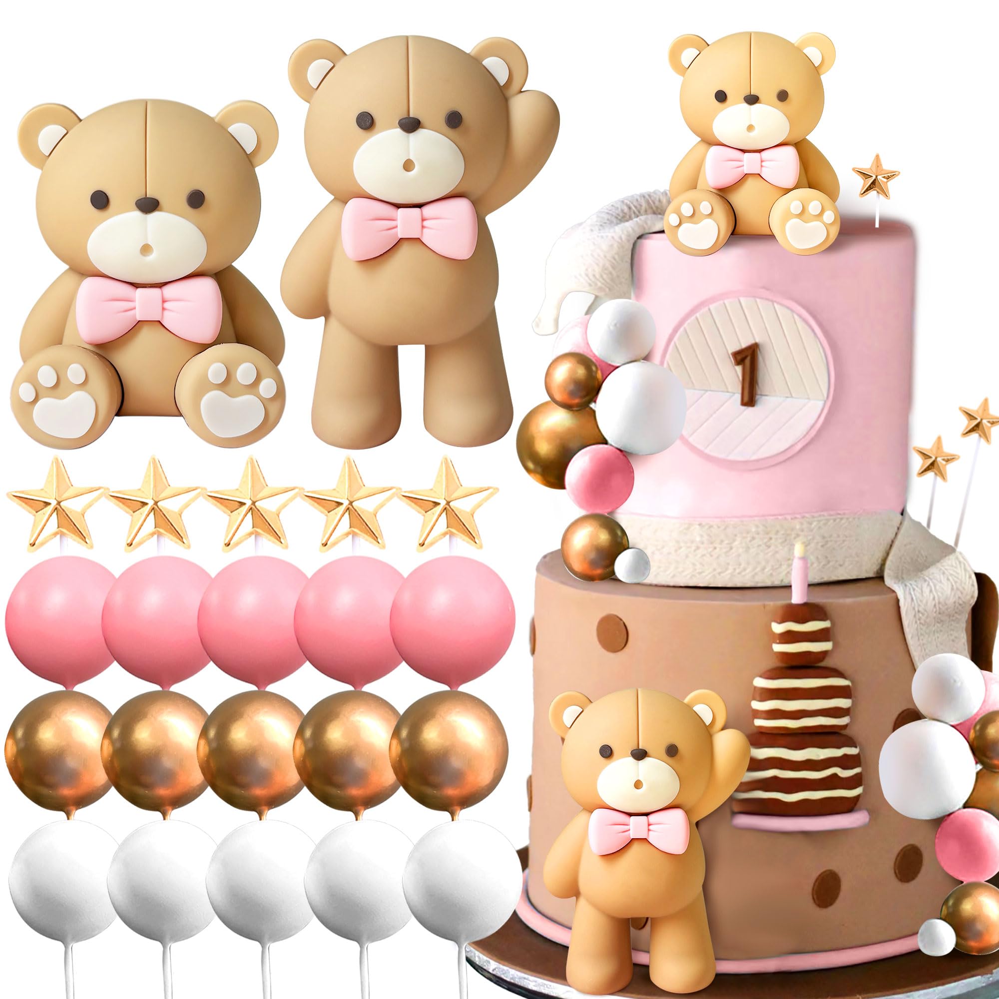 Snapklik.com : Luxury Pink Bear Cake Decoration Baby Bear Baby Shower ...