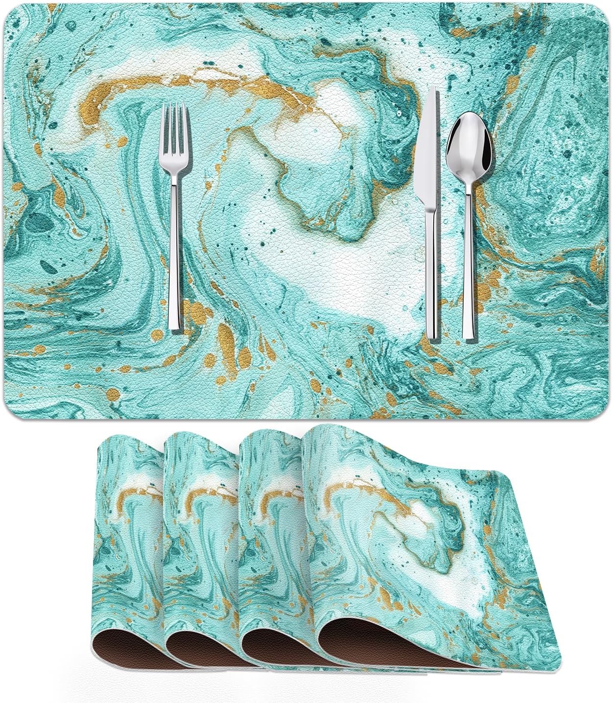 Amazon.com: BaHomeck Faux Leather Placemats Set of 4, Marble Watercolor ...