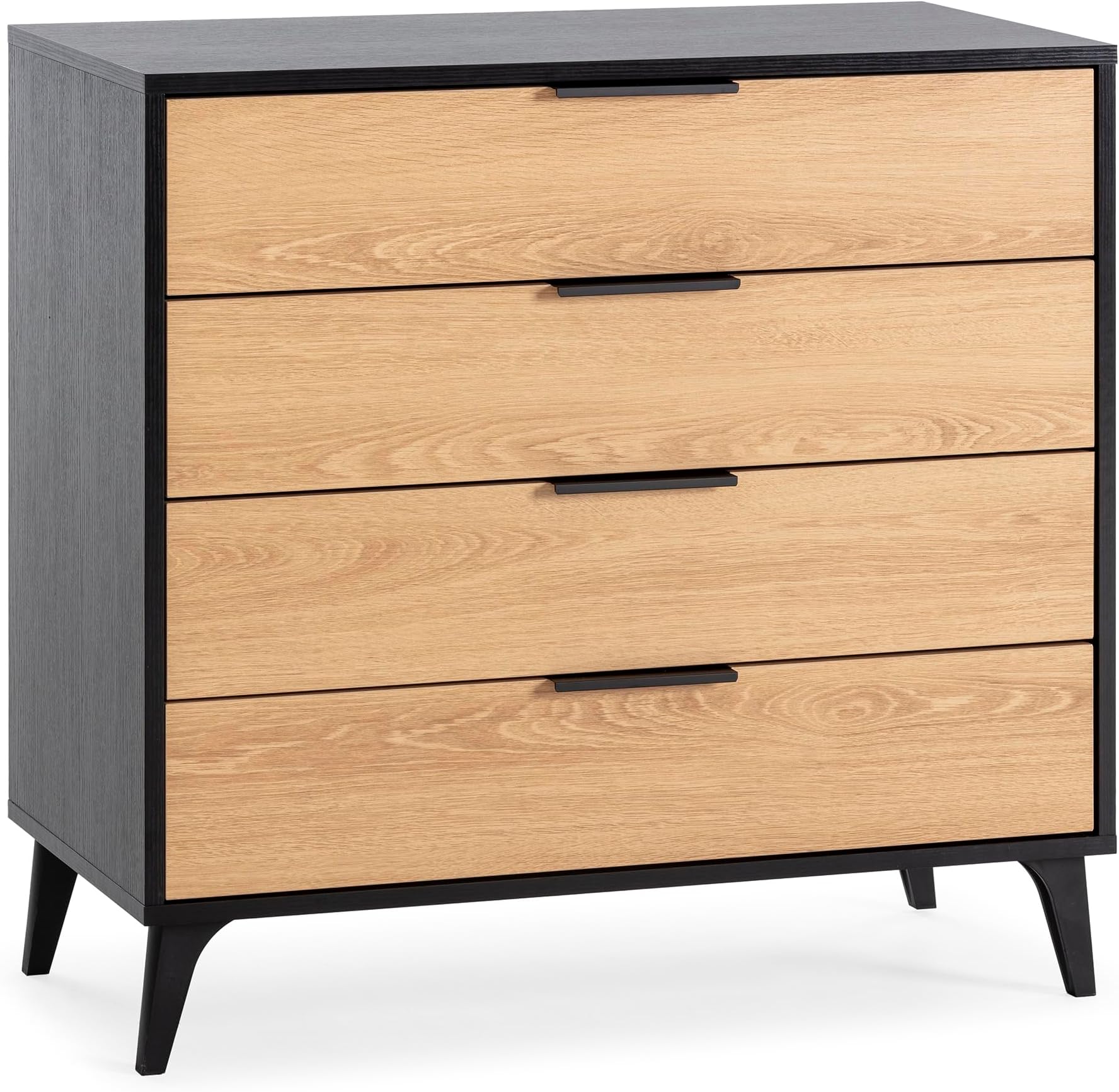 HOMN LIVING Commode de nuit Kalma 4 tiroirs Noir/bois, 80 cm (largeur ...