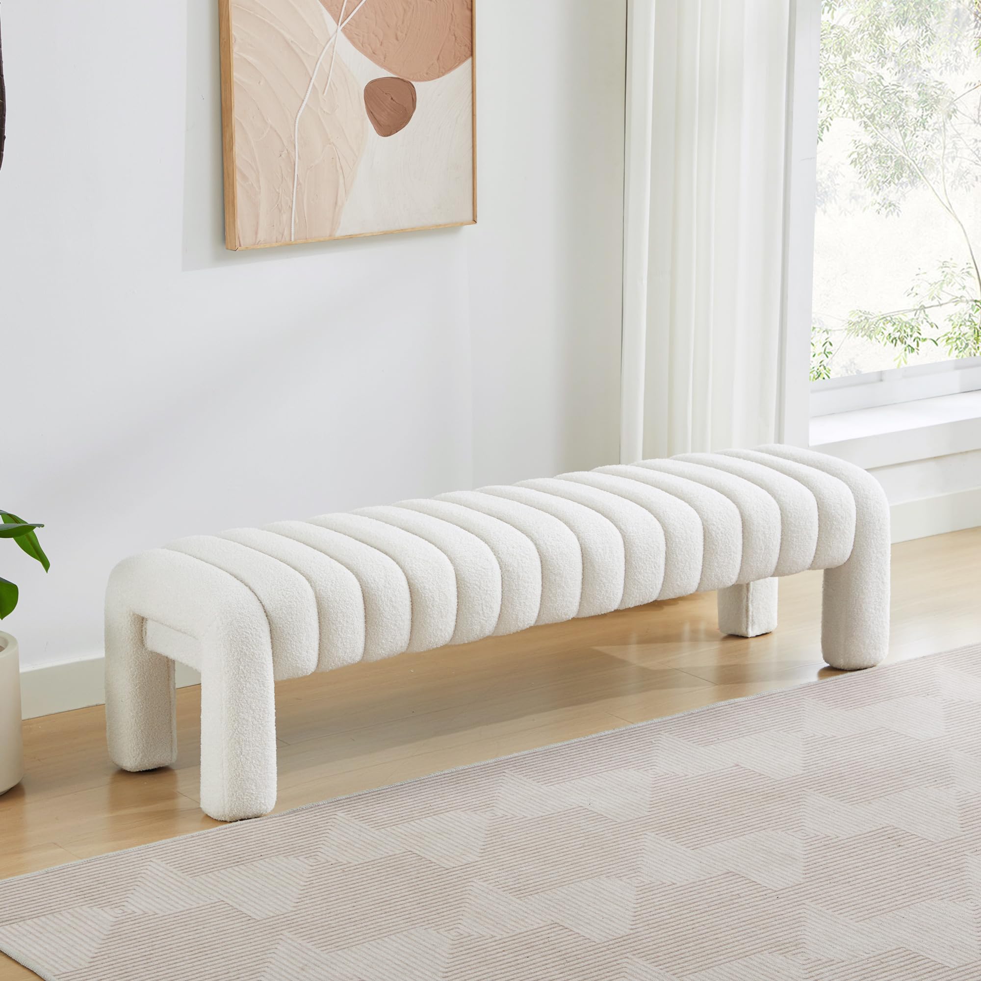 White Bench For Bedroom 63" Upholstered Sherpa Bench - Wave Design For ...