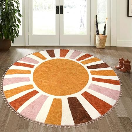 Amazon.com: Topotdor Sun Rainbow Round Rug,Colorful Boho Kids Rug Ultra ...
