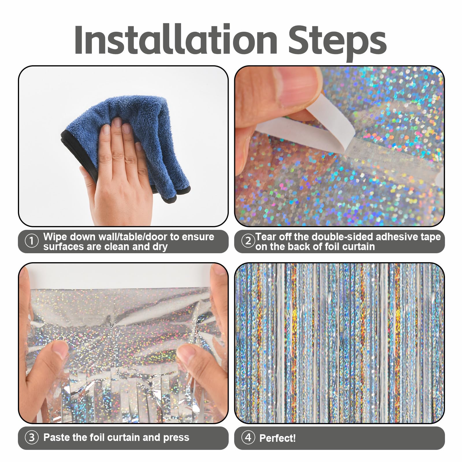 Snapklik.com : Pabues 3 Pack 3.3ft X 6.6ft Laser Silver Tinsel Curtain ...
