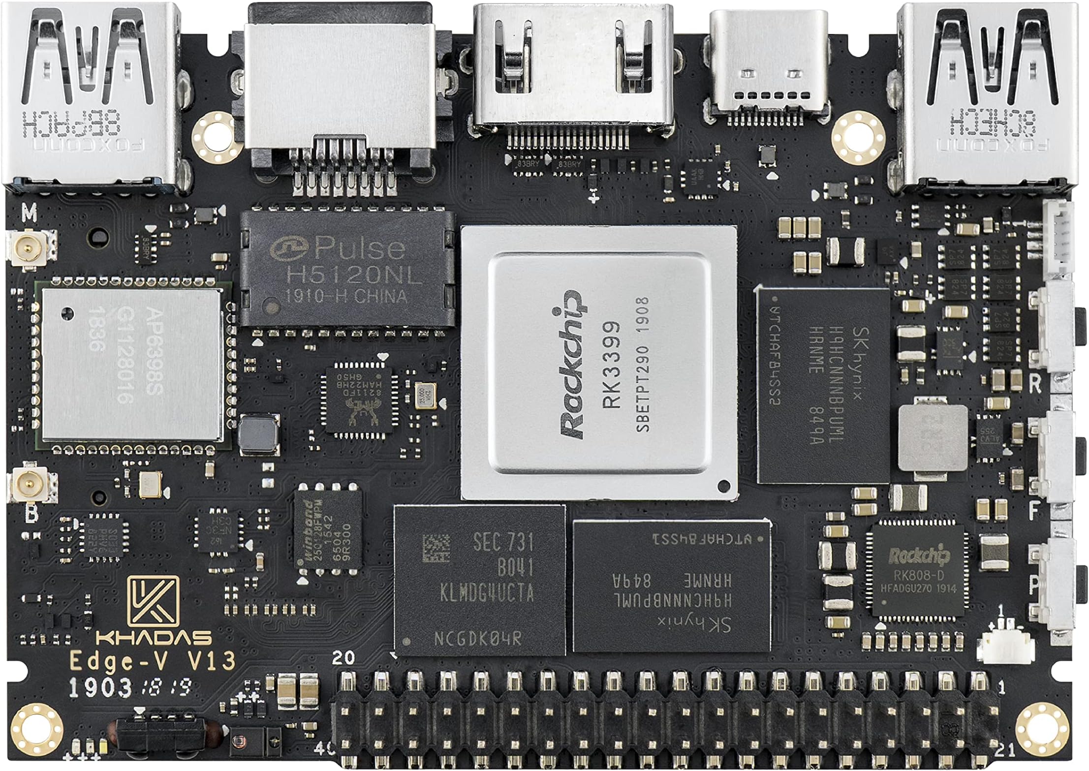 Khadas Edge V Pro Rockchip RK3399 Single Board Computer, Mini Portable Computer ARM Mali-T860MP4 ...