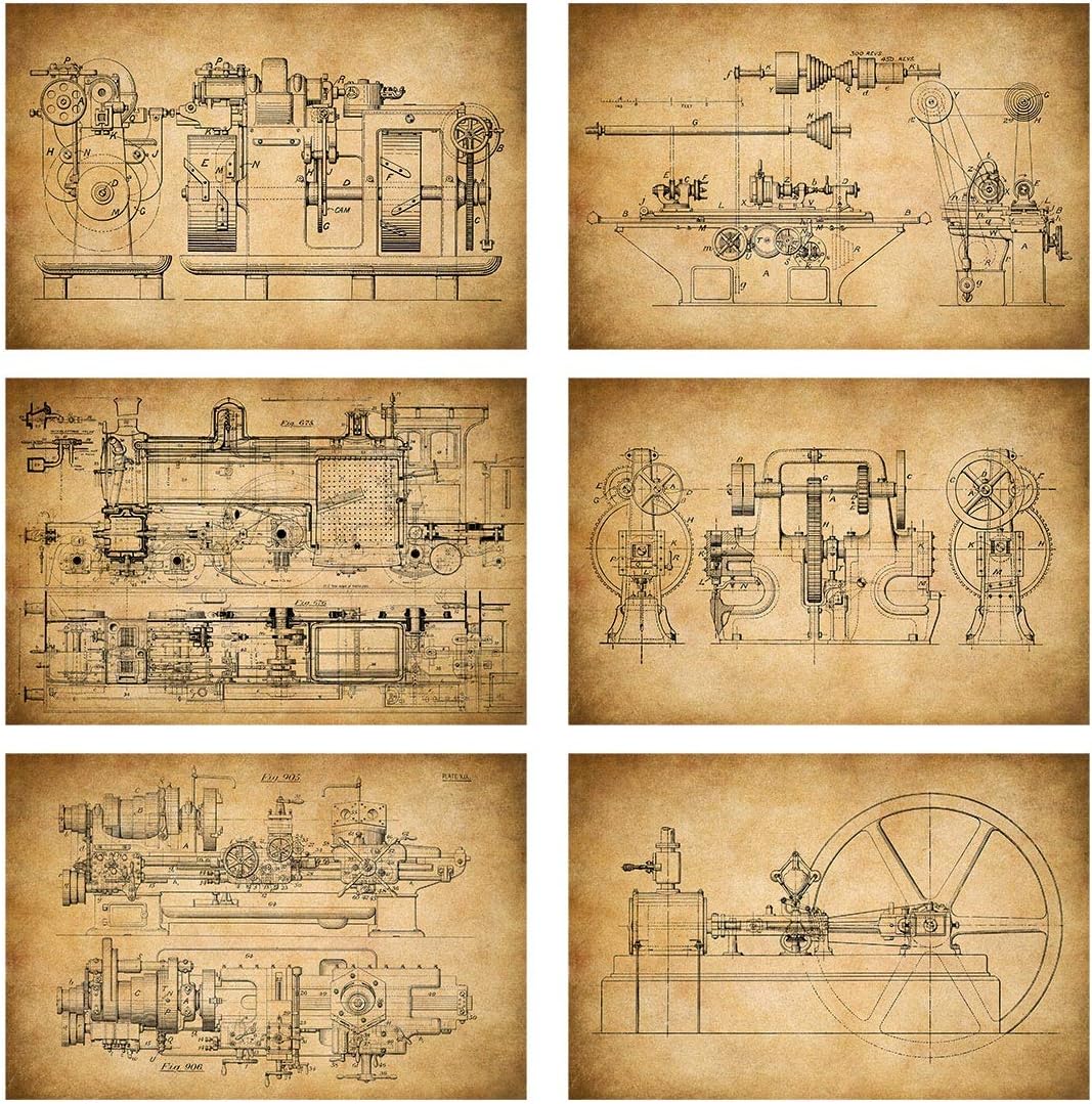 Amazon.com: Meishe Art Poster Print Antique Mechanical Blueprint ...