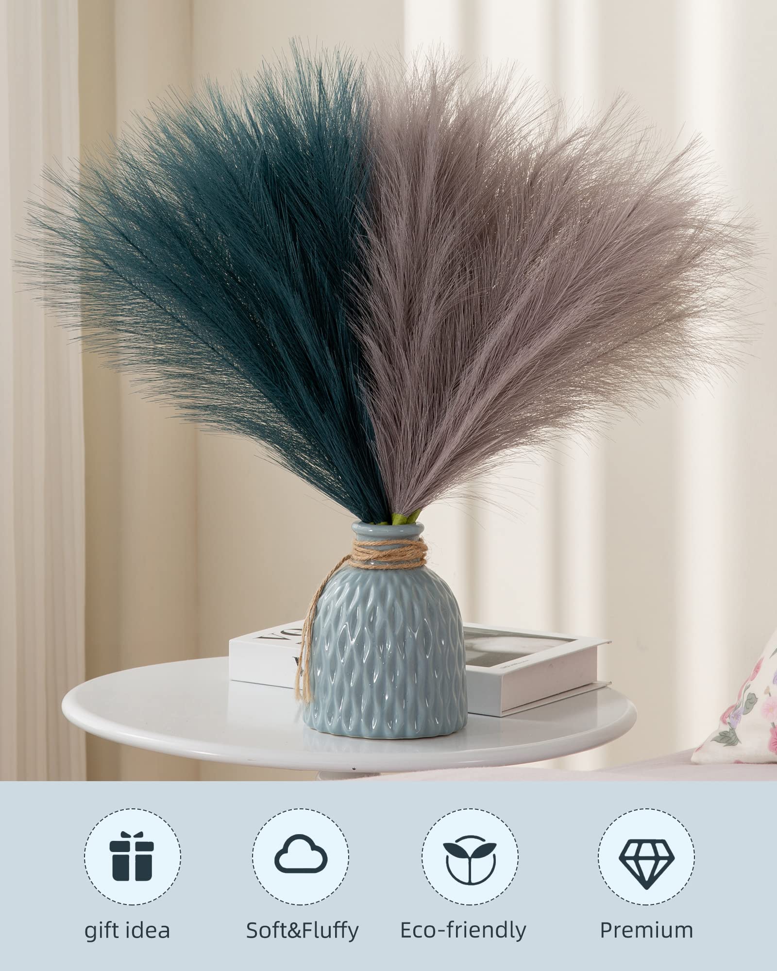 Faux Pampas Grass 8 PCS 17" Small Boho Home Decor Fake Pompas Floral ...