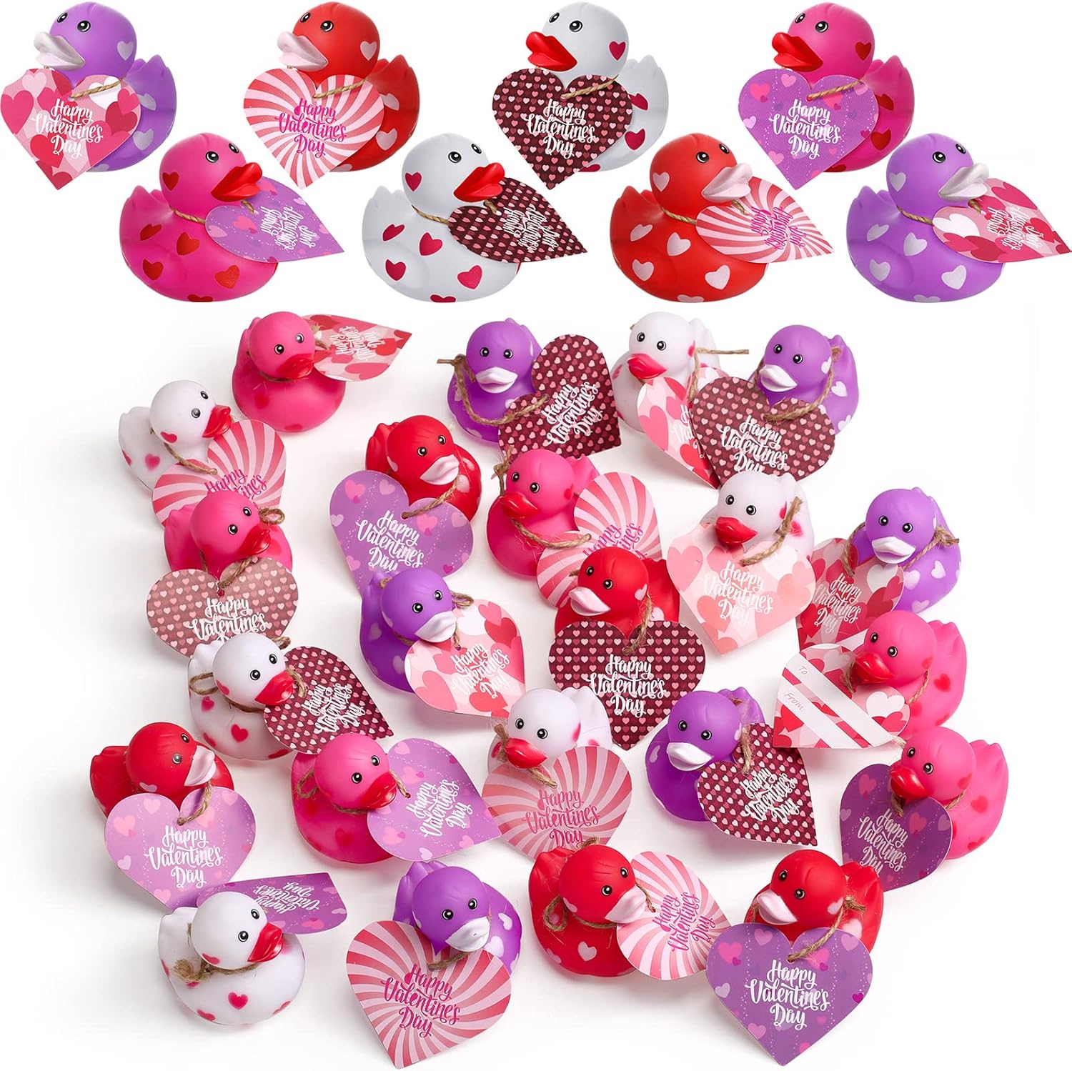 Amazon.com: Jerify 48 Pcs 2 Inch Mini Valentine Rubber Duckies with ...