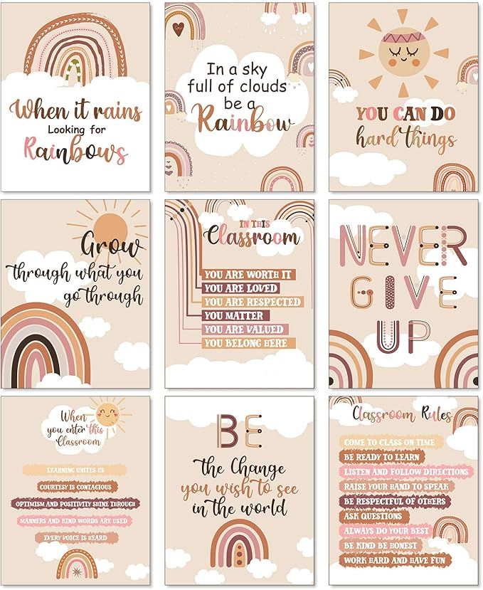 Amazon.com: Eersida 9 Pcs Boho Rainbow Classroom Decor Signs Welcome ...