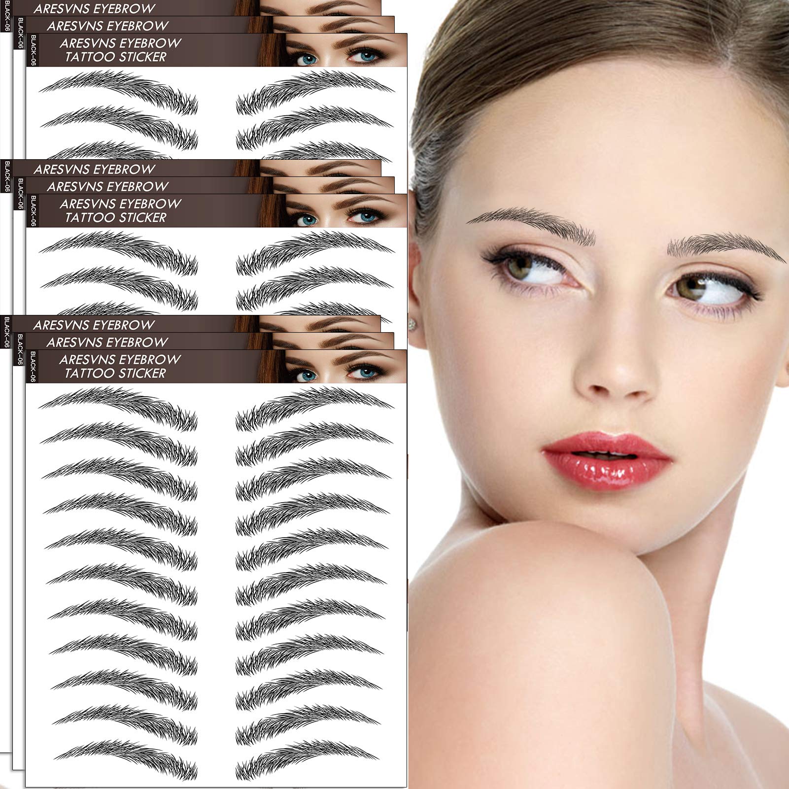 Aresvns Eyebrows Tattoo Black 99 Pairs Realistic Fake Eyebrows Long ...