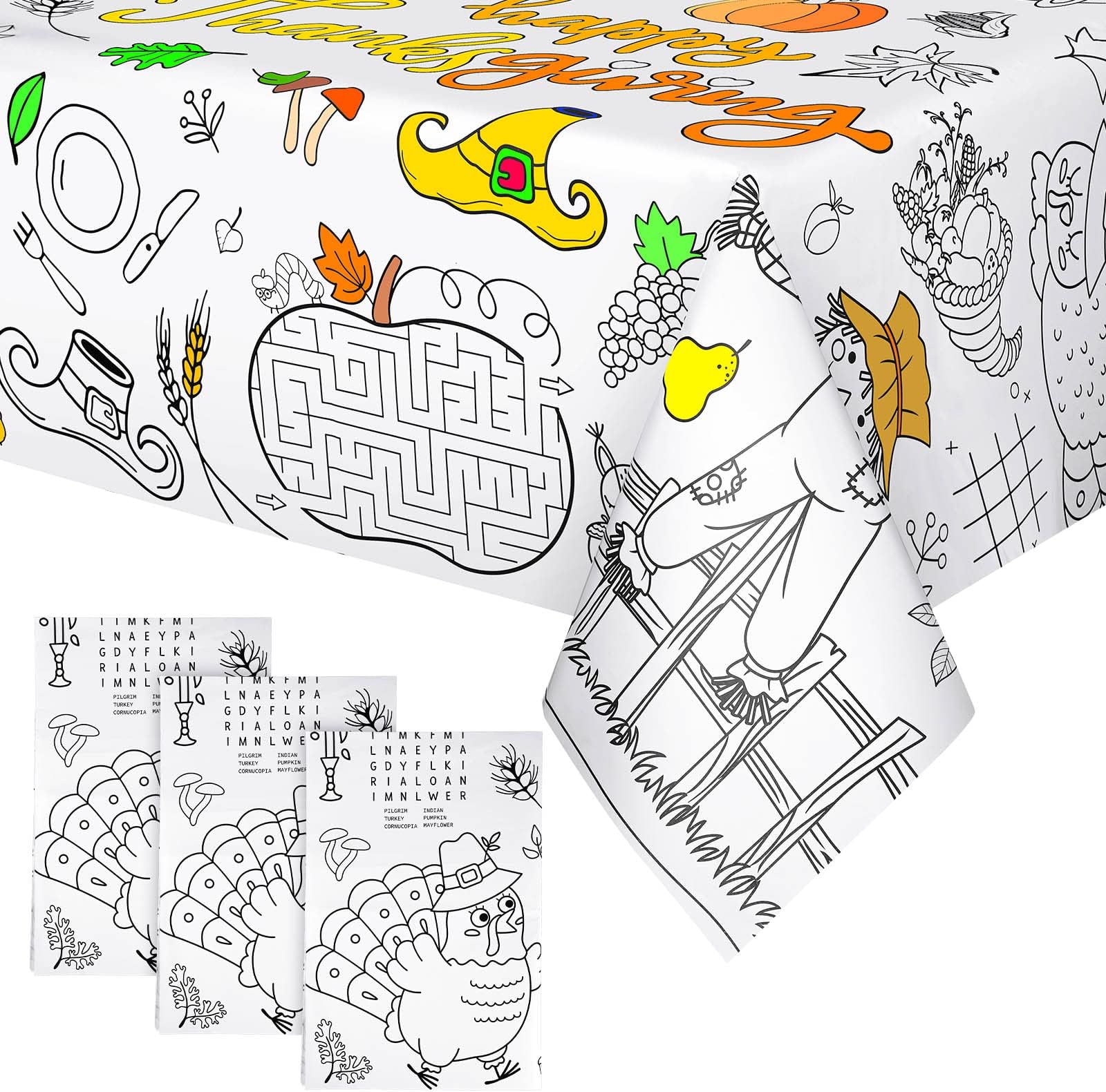 Amazon.com: 1 Pack Fall Thanksgiving Coloring Tablecloth for Kids ...