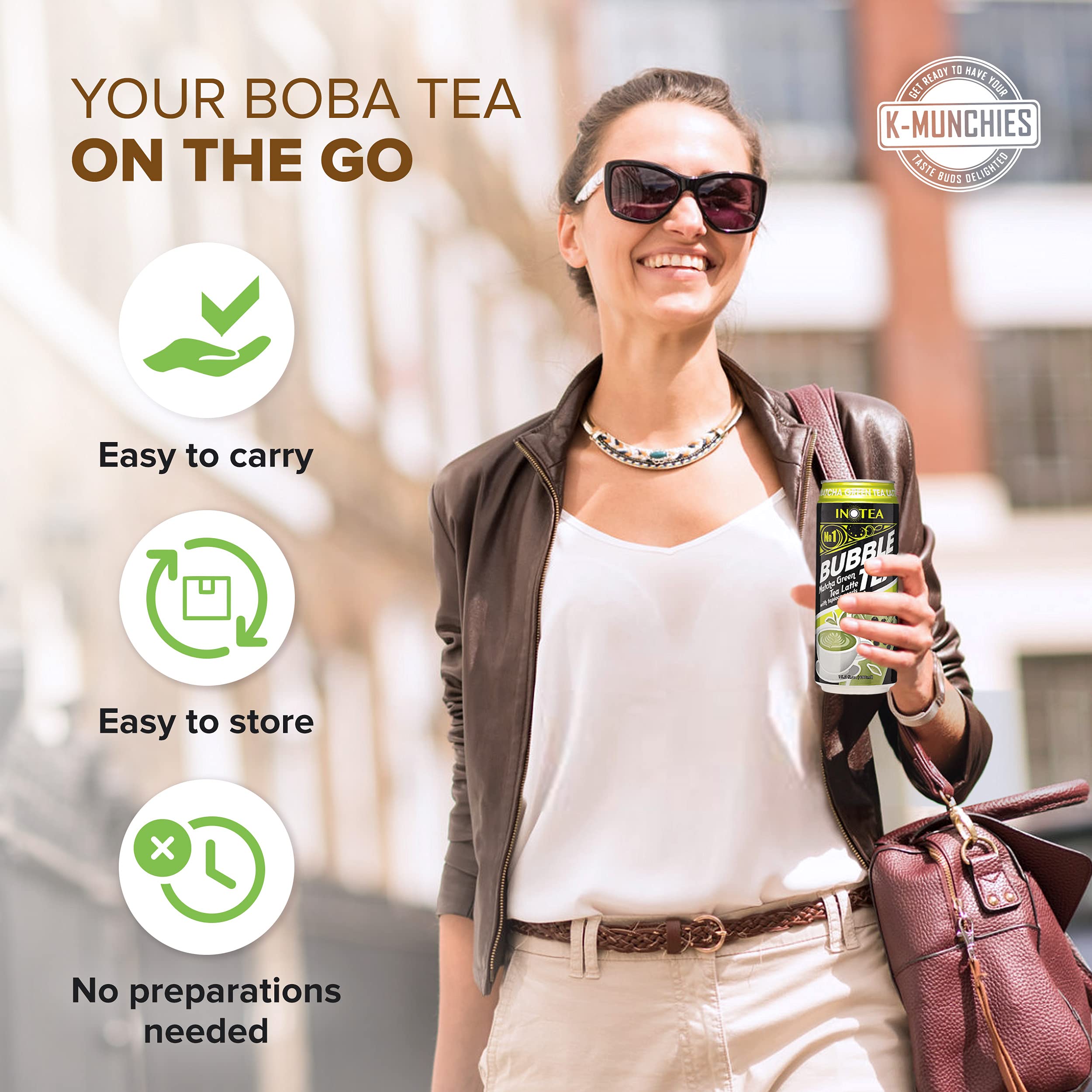 K-Munchies Inotea Bubble Tea in a Can - 12 Pack Tall Canned Boba Milk ...