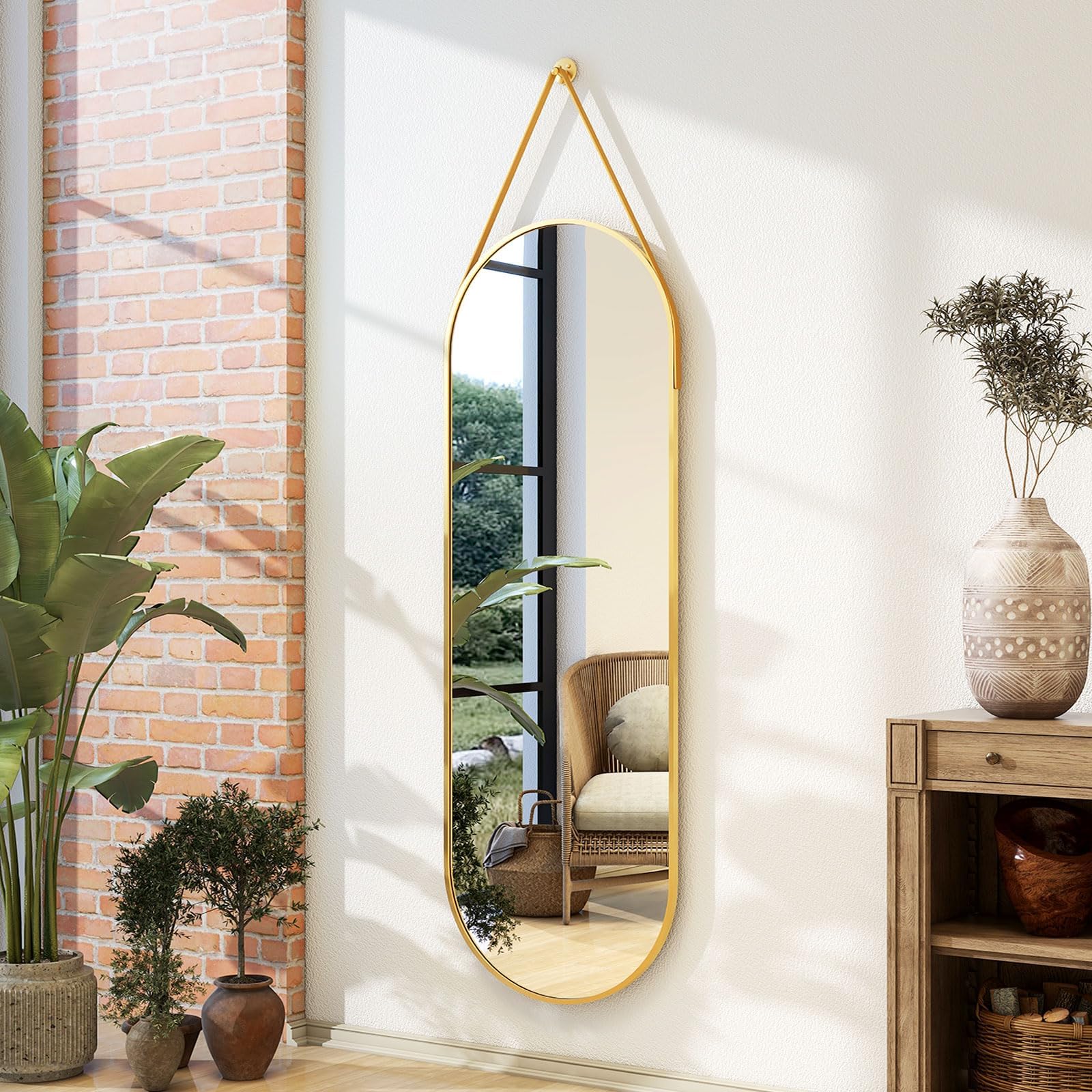 Amazon.com: ZHUNFA Arched Full Length Floor Mirror, Oval Full Floor ...