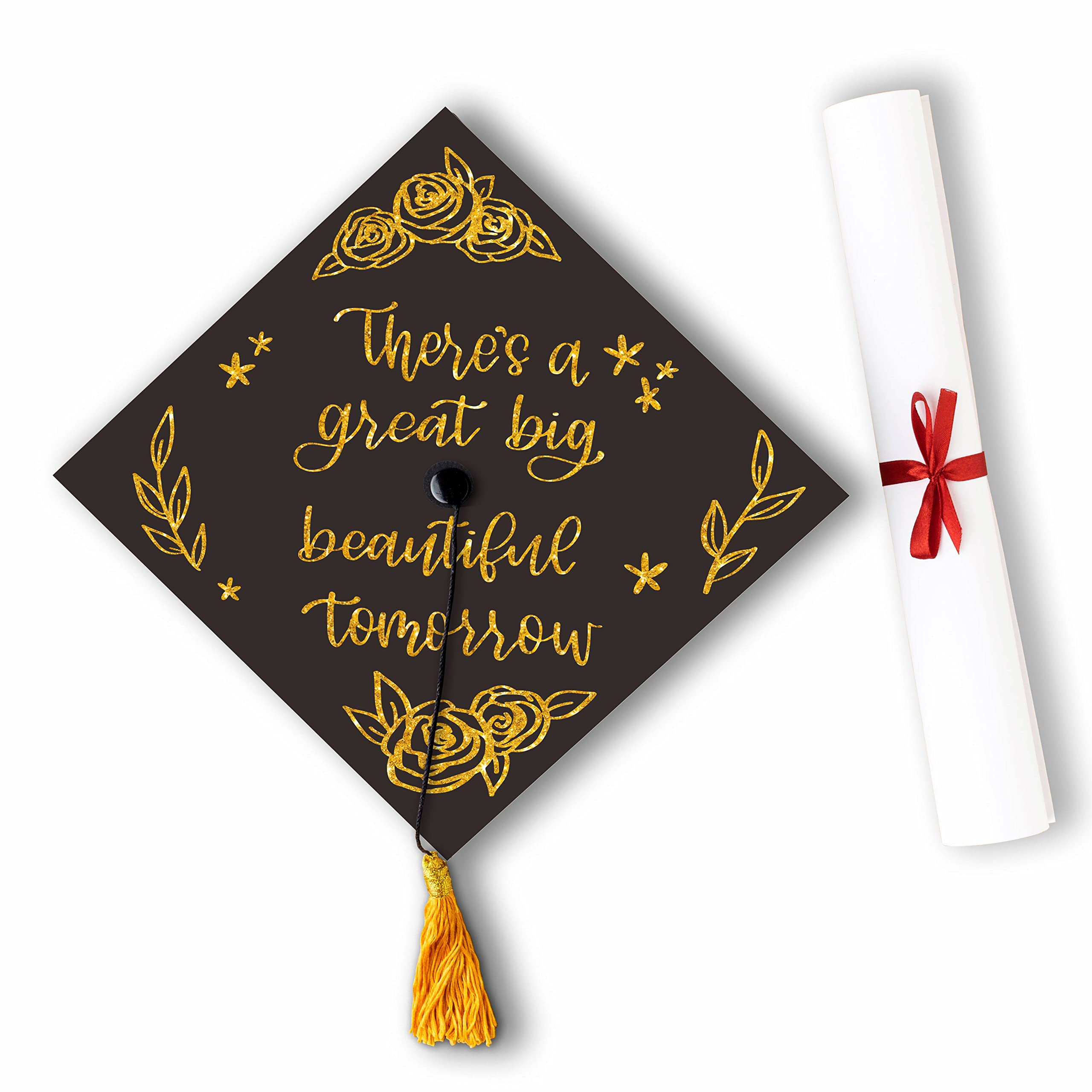 Graduation Cap Topper - Black Gold Inspirational Adhesive Grad Cap ...