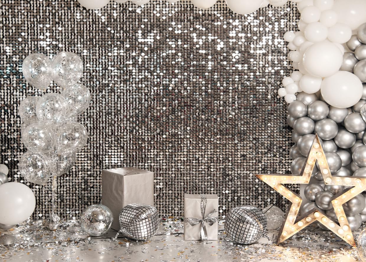 8x6ft Silver Shimmer Wall Backdrop Sliver Sequins Disco Backdrop ...