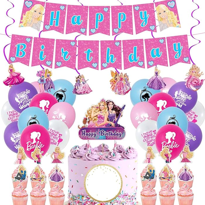 Buy 56 Pcs Doll Birthday Party Supplies, Girls Theme Party Decorations ...