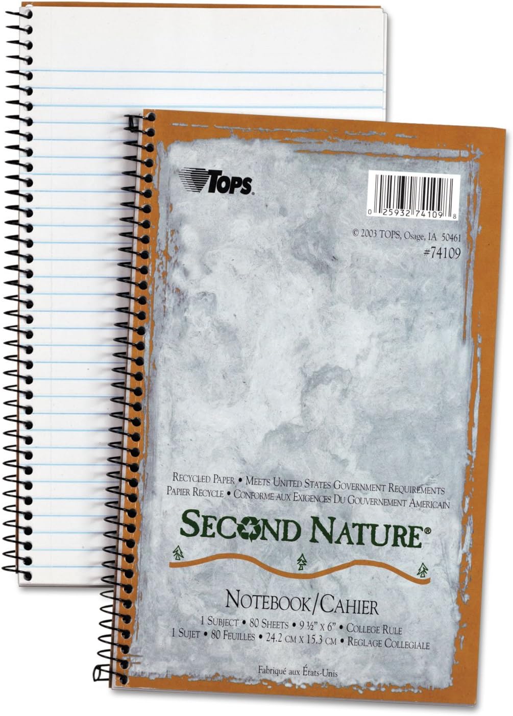 Amazon.com : TOPS Second Nature Notebook, 9.5 x 6 Inch, College Ruled ...