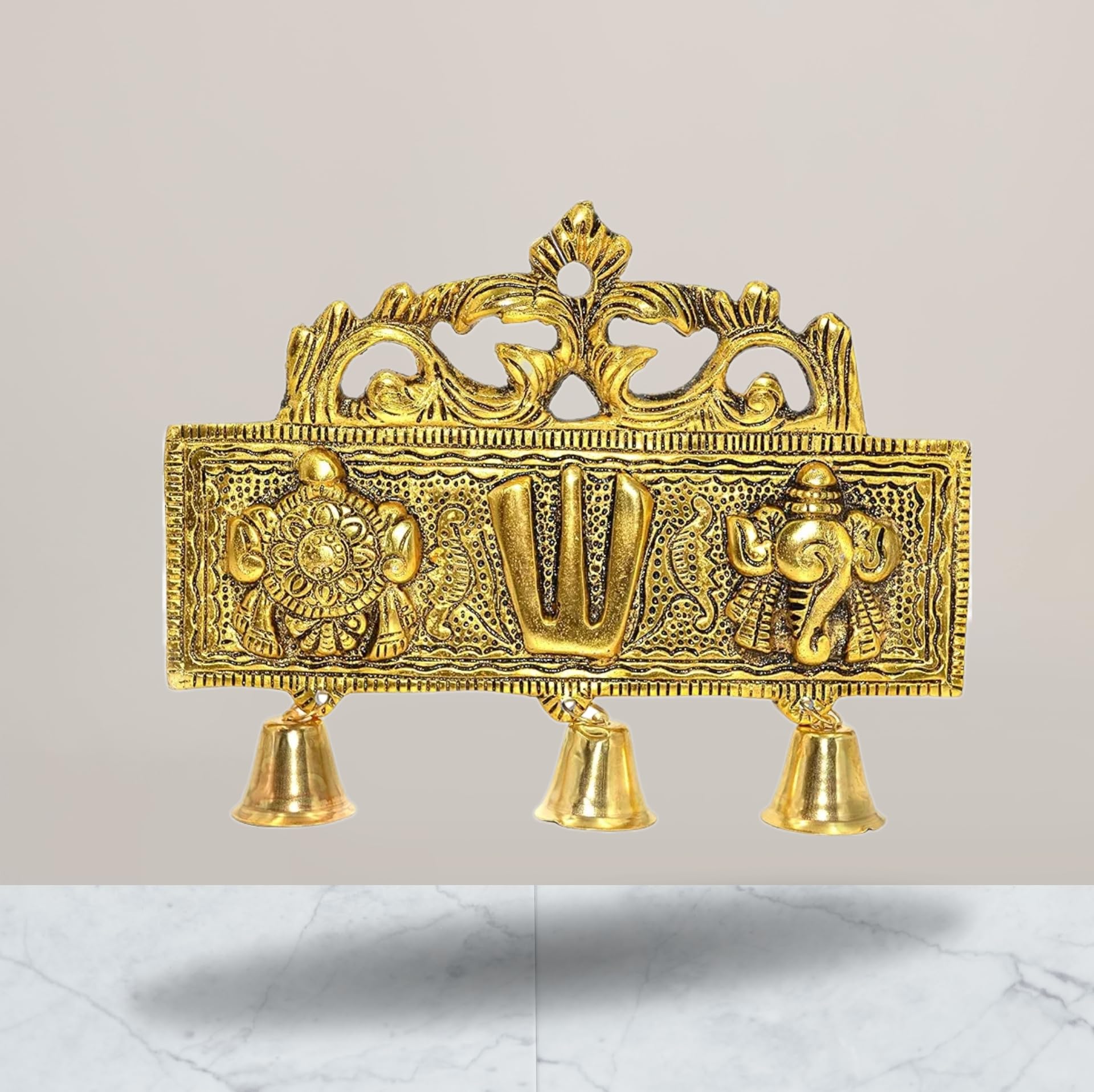 Buy Brass Plated Wall Hanging Tirupati Balaji Symbol Shankh Chakra ...