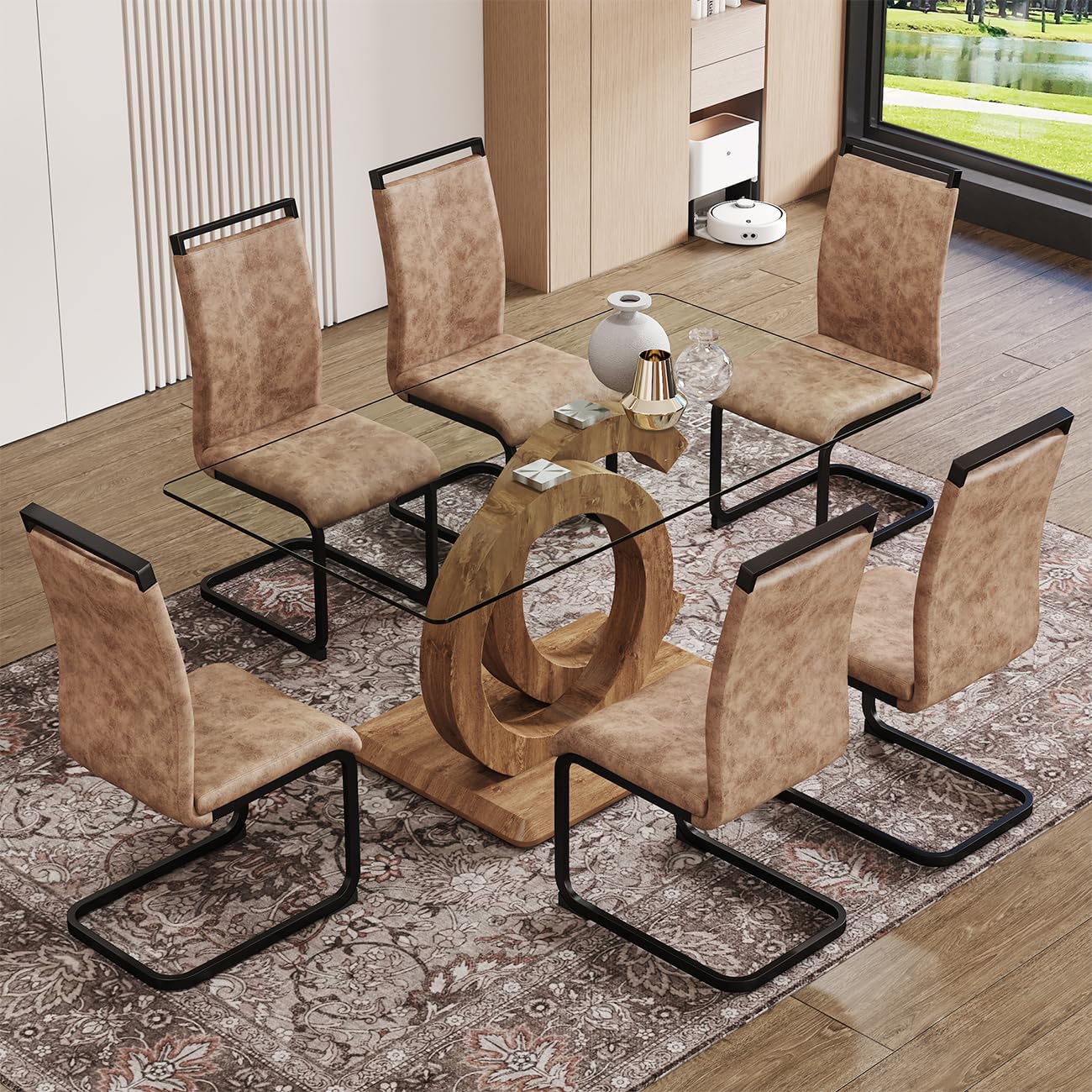 Amazon.com - Ebullient 63''Glass Dining Table Set for 6, Modern Dining ...