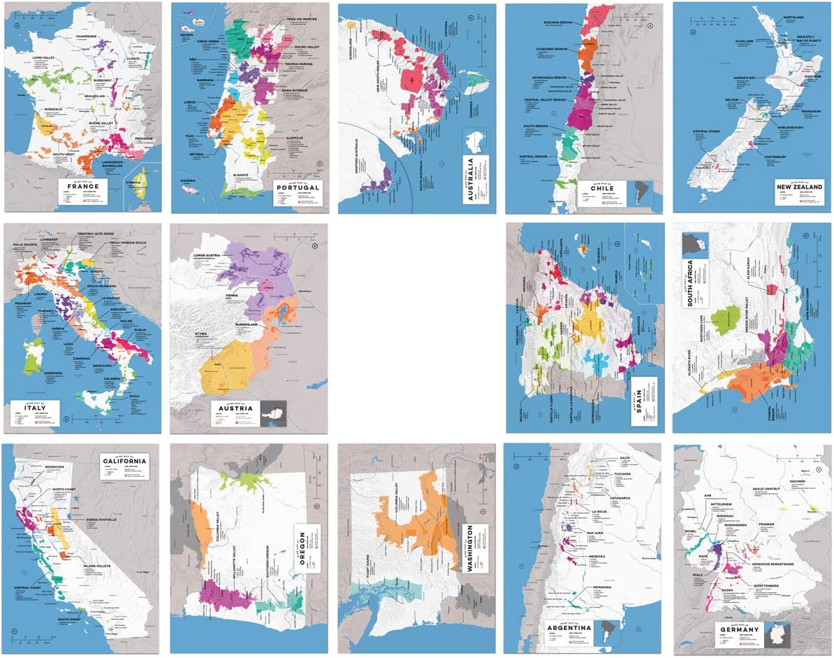 Amazon.com: Wine Folly Major Wine Countries Map Poster Print Set 14-pc ...