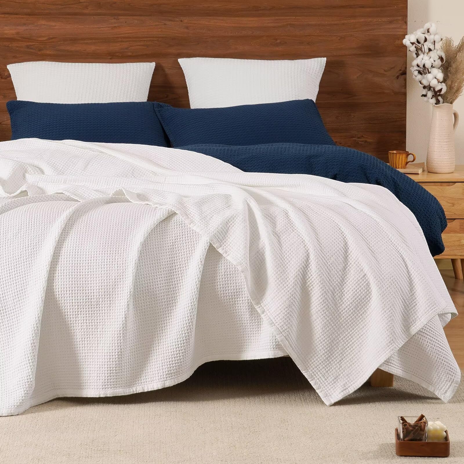 Amazon.com: PHF 100% Cotton Waffle Muslin Blanket Queen Size, 90" x 90 ...