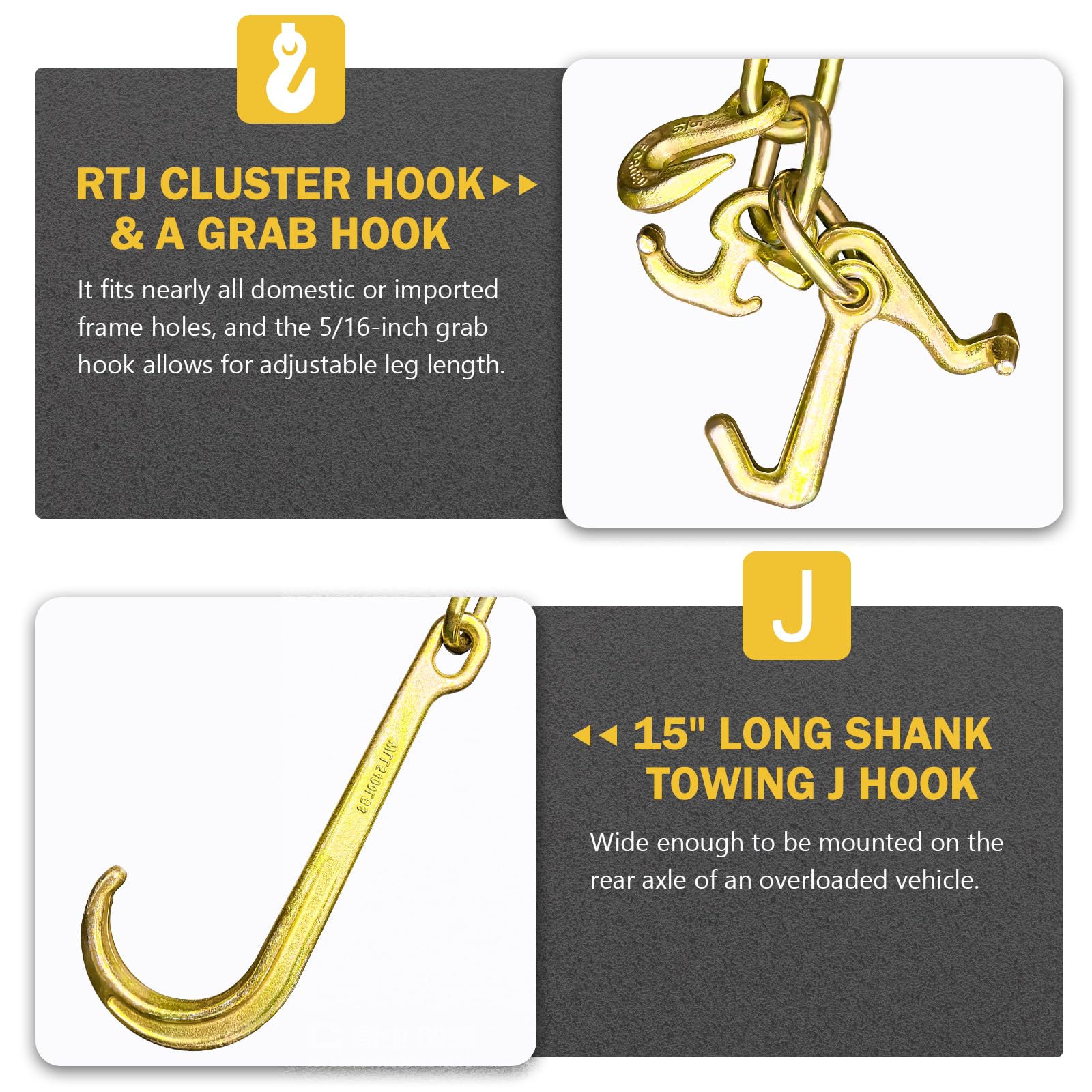 Snapklik.com : J Hooks Tow Chain, G80 5/16" X6 Recovery Tow Hooks Chain ...