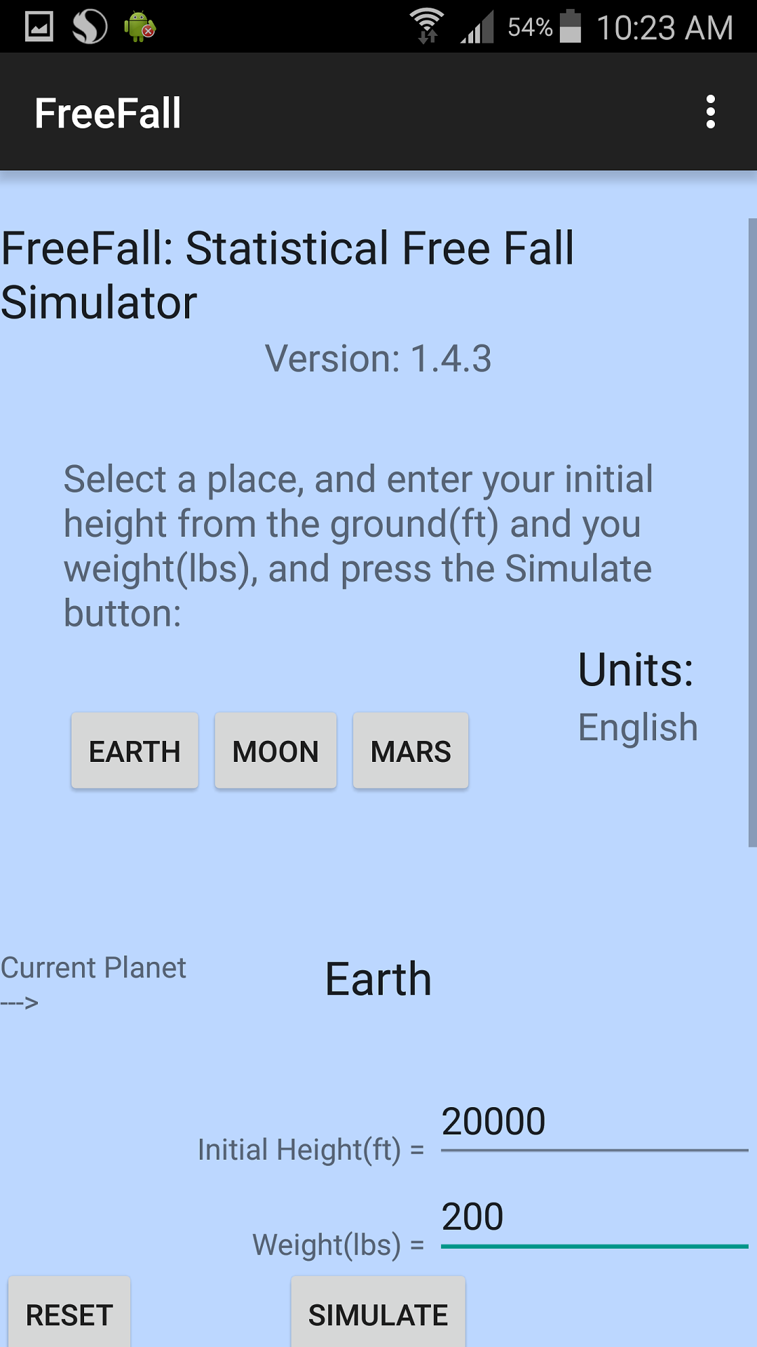 FreeFall: Statistical Simulator - App on the Amazon Appstore