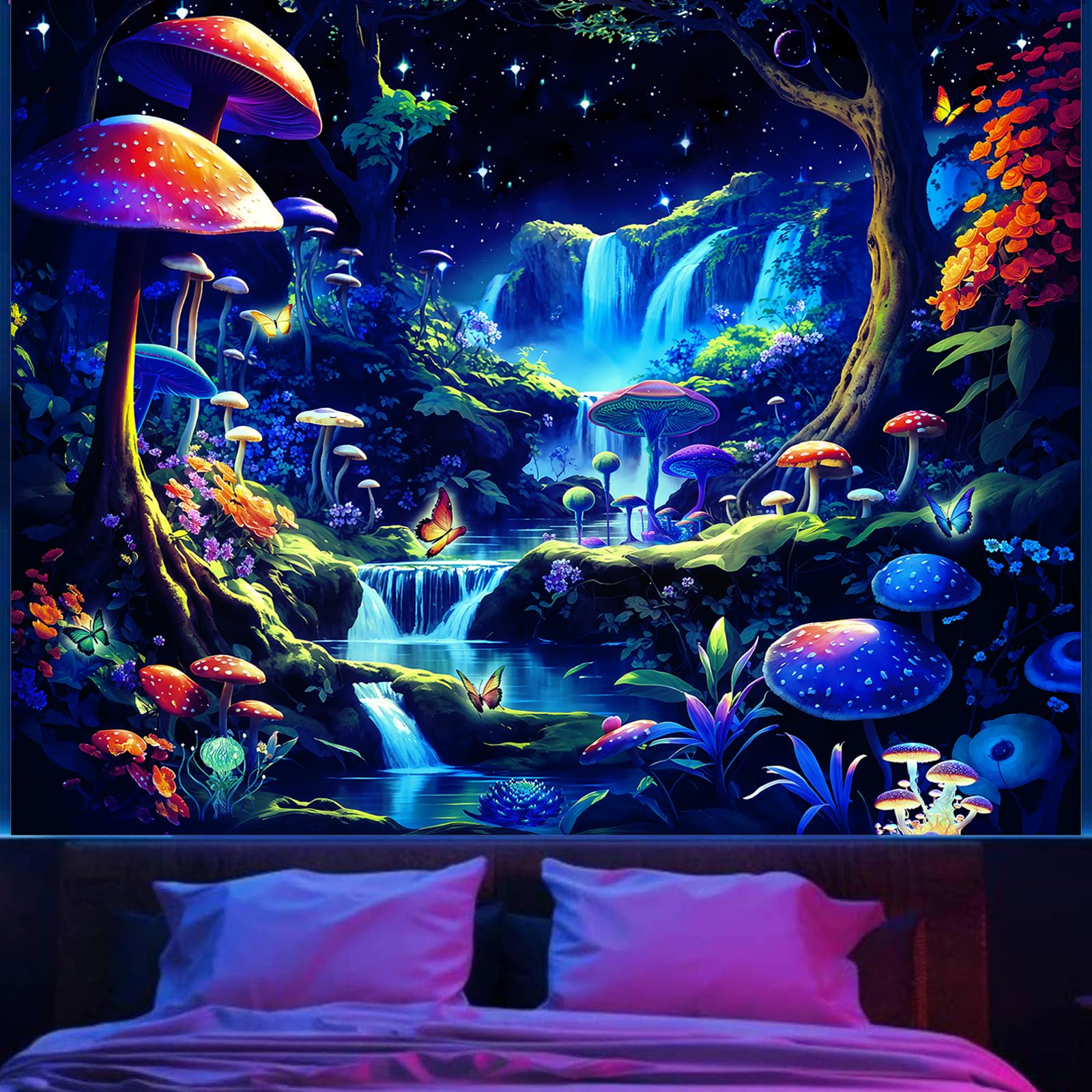 Amazon.com: Apdidl Blacklight Posters Forest Waterfall Tapestry for ...